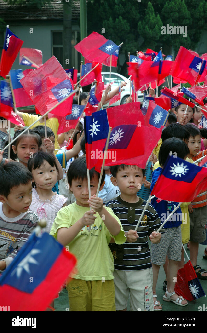 Painet ja0764 taiwan kindergarten children kids waving flag taichung ...