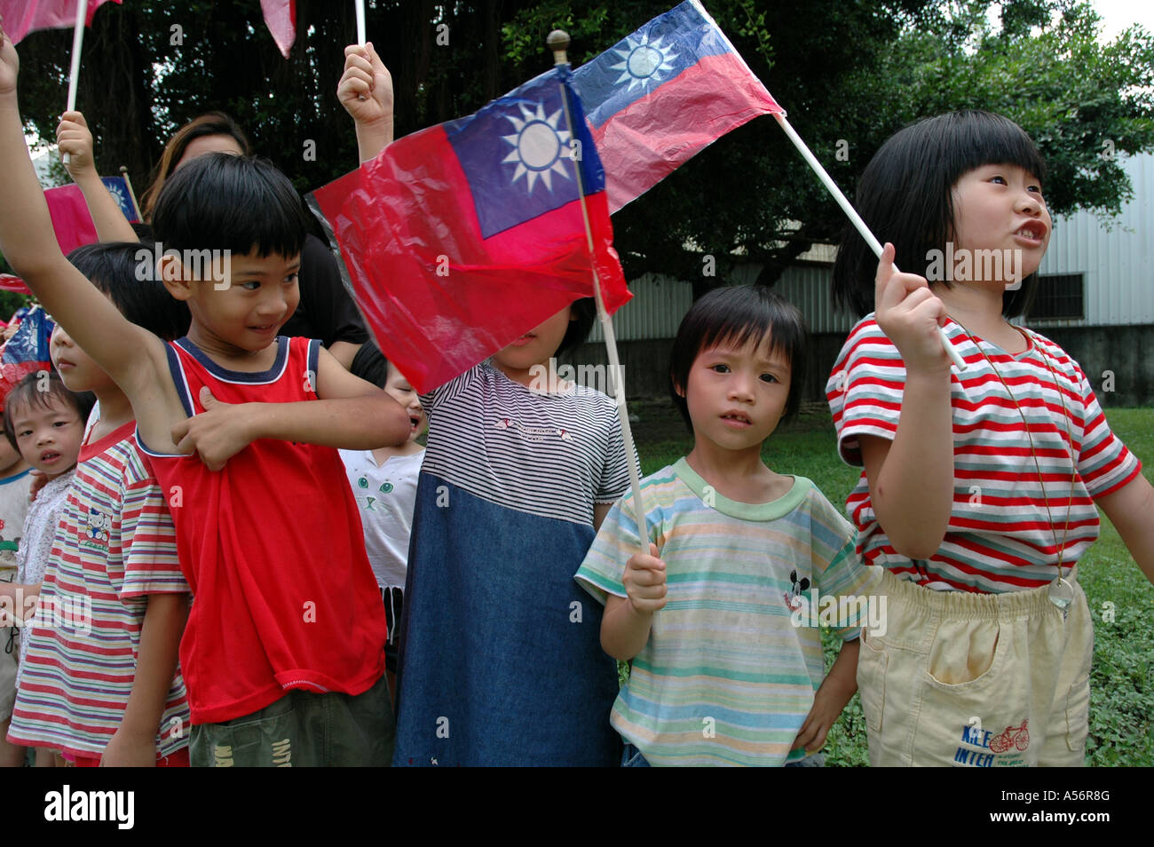 Painet ja0766 taiwan kindergarten children kids waving flag taichung ...