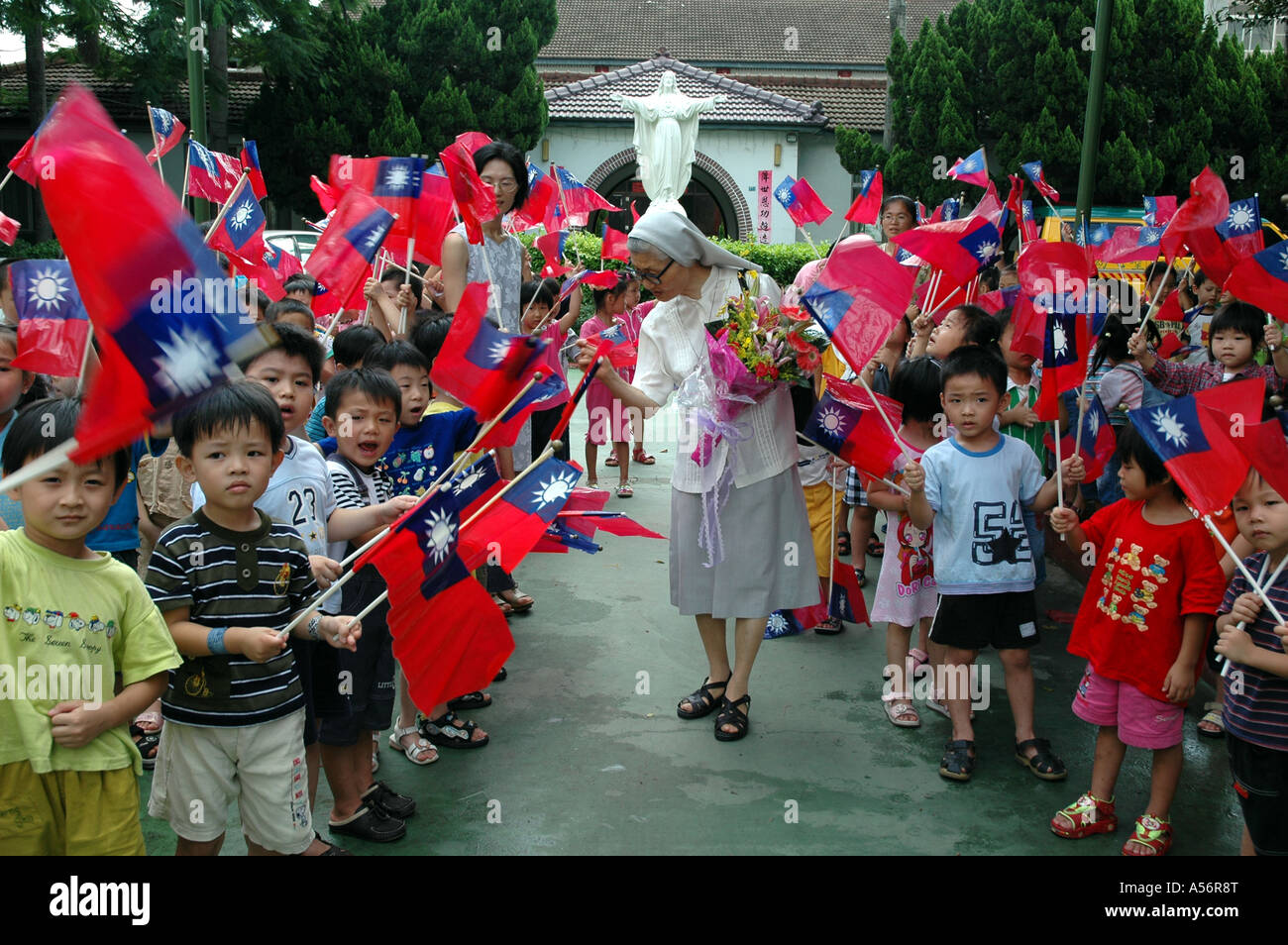 Painet ja0768 taiwan kindergarten children kids waving flag taichung ...