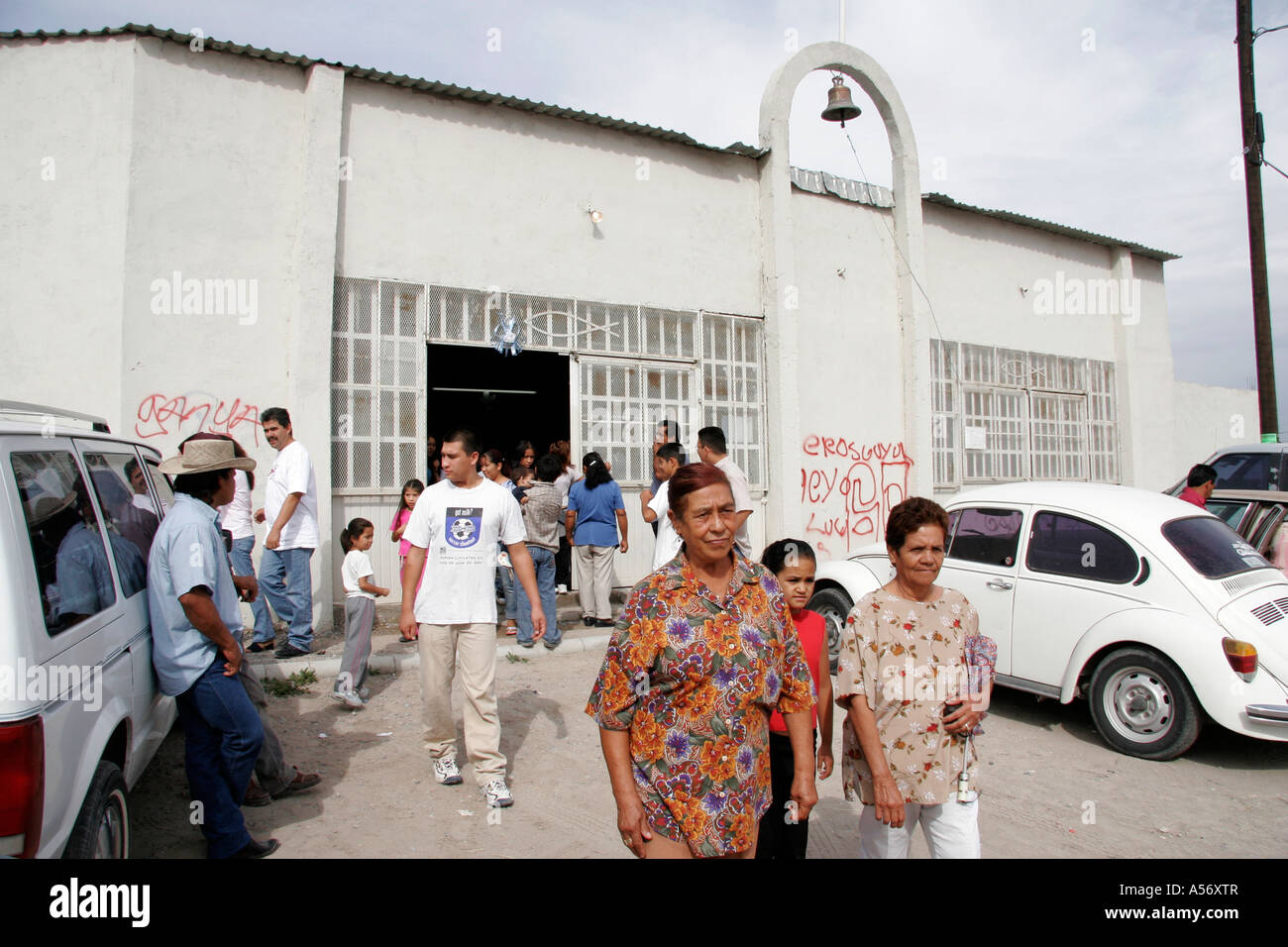 Painet ja1089 mexico hispanic people walking out church mass juarez ...