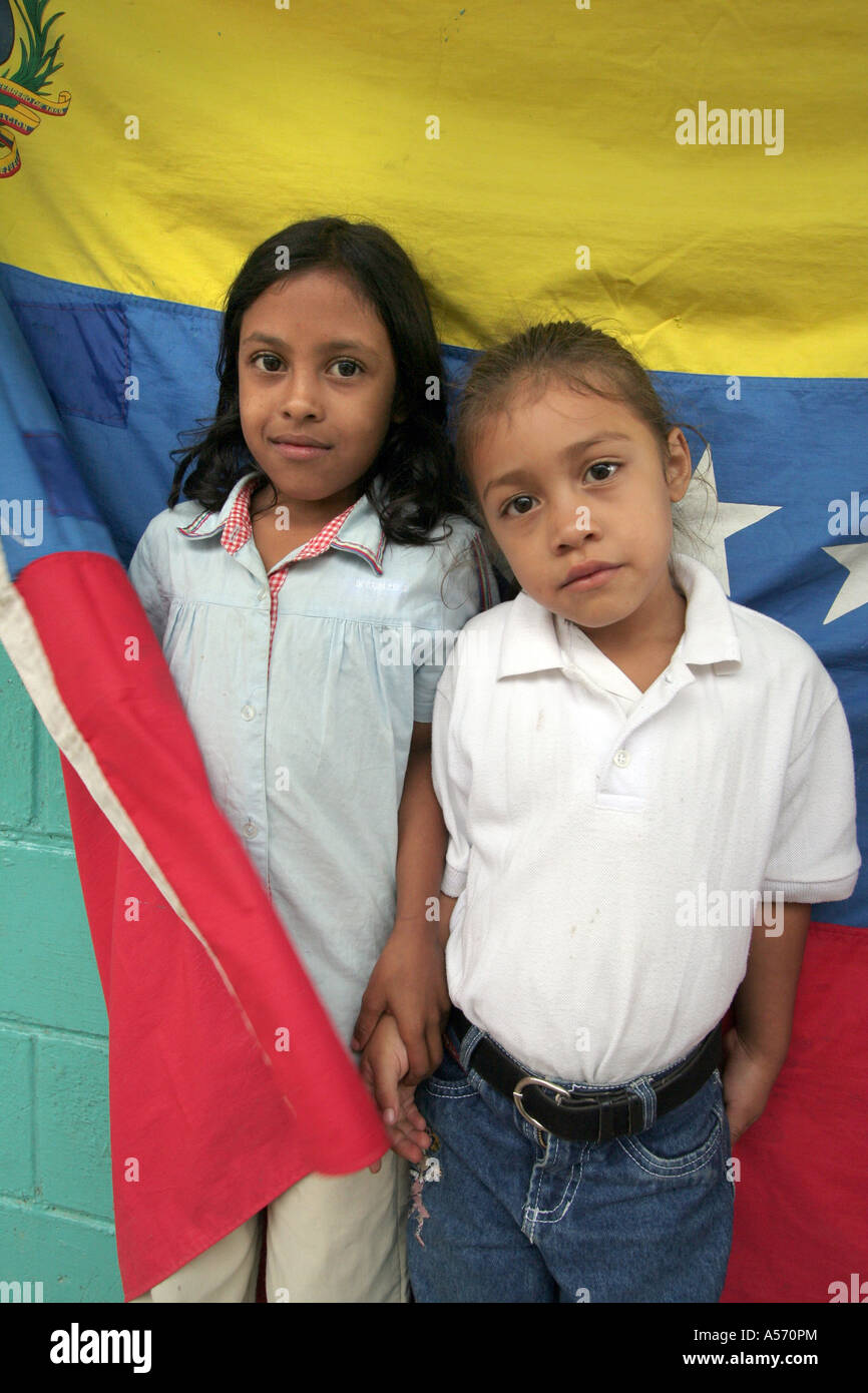 Painet ja1220 venezuela children kids posing front national flag ...
