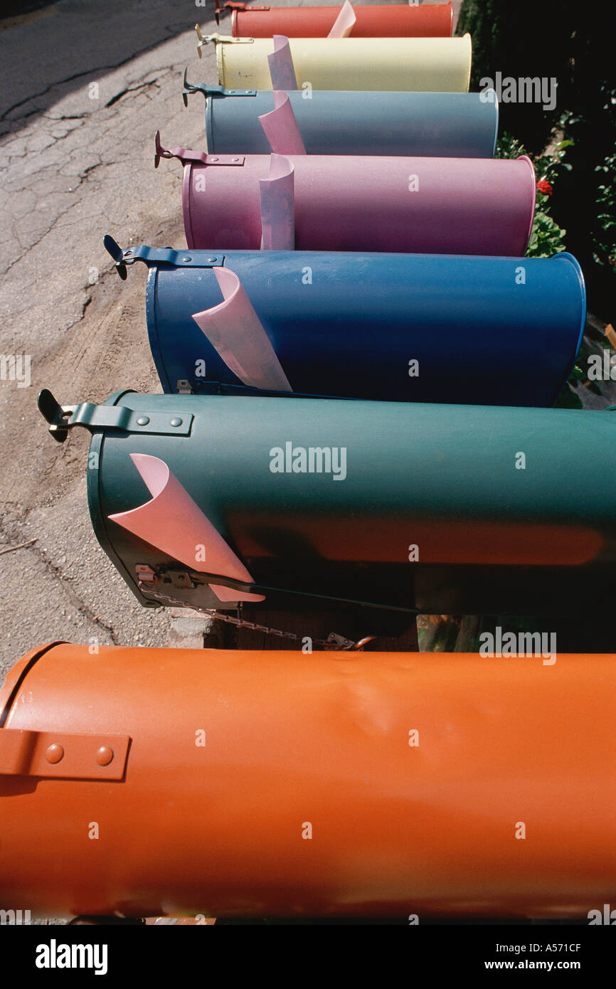 Side view of colorful mailboxes Stock Photo - Alamy