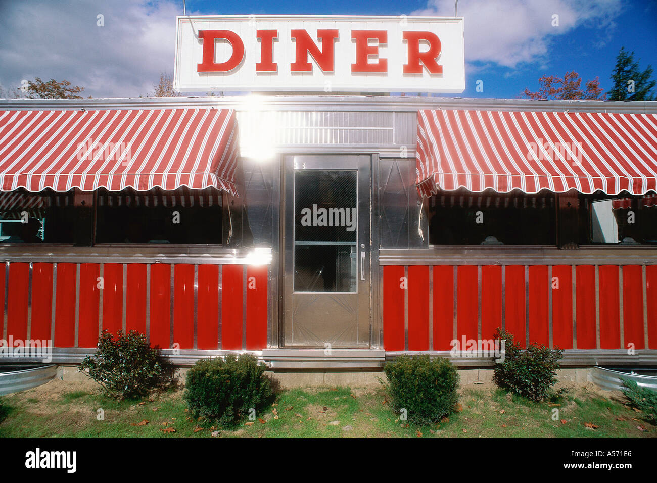 Shiny diner with striped awnings Stock Photo - Alamy