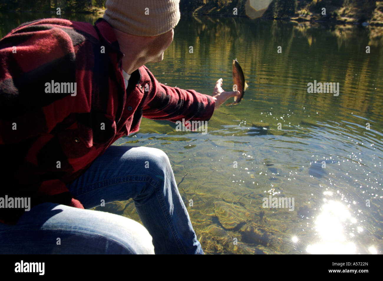 Man fishing in lake, side view, close-up Stock Photo - Alamy