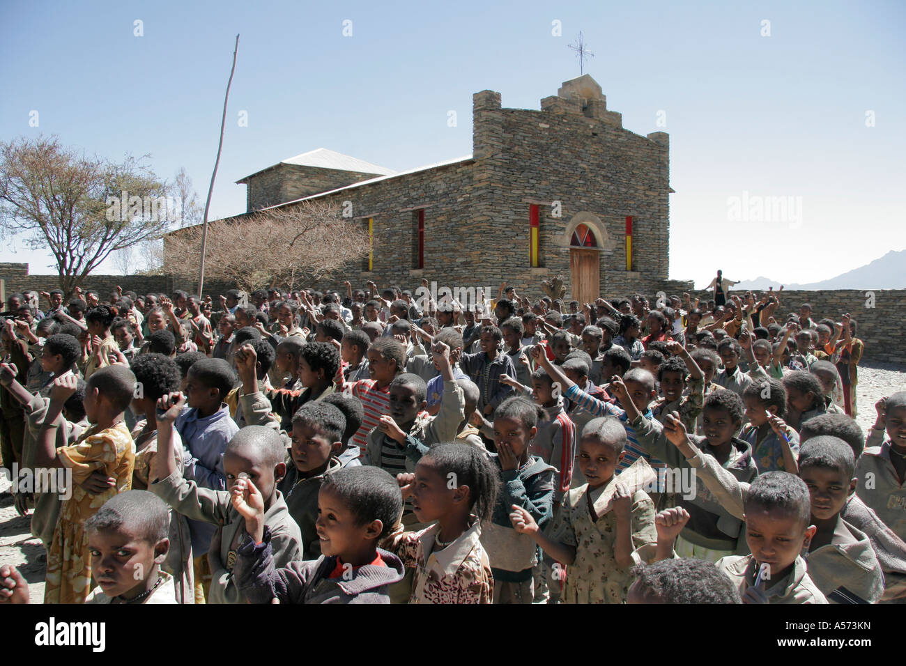 jb1155 ethiopia schoolchildren aids day outside school church adaga ...