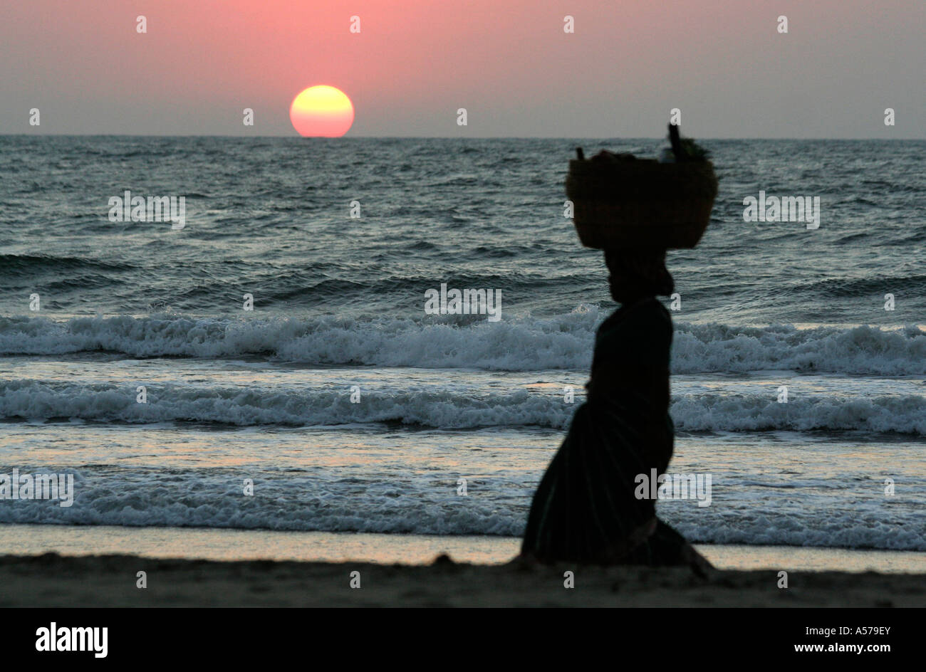 Painet jc3058 india sunset beach arambol goa sun labor labour women ...