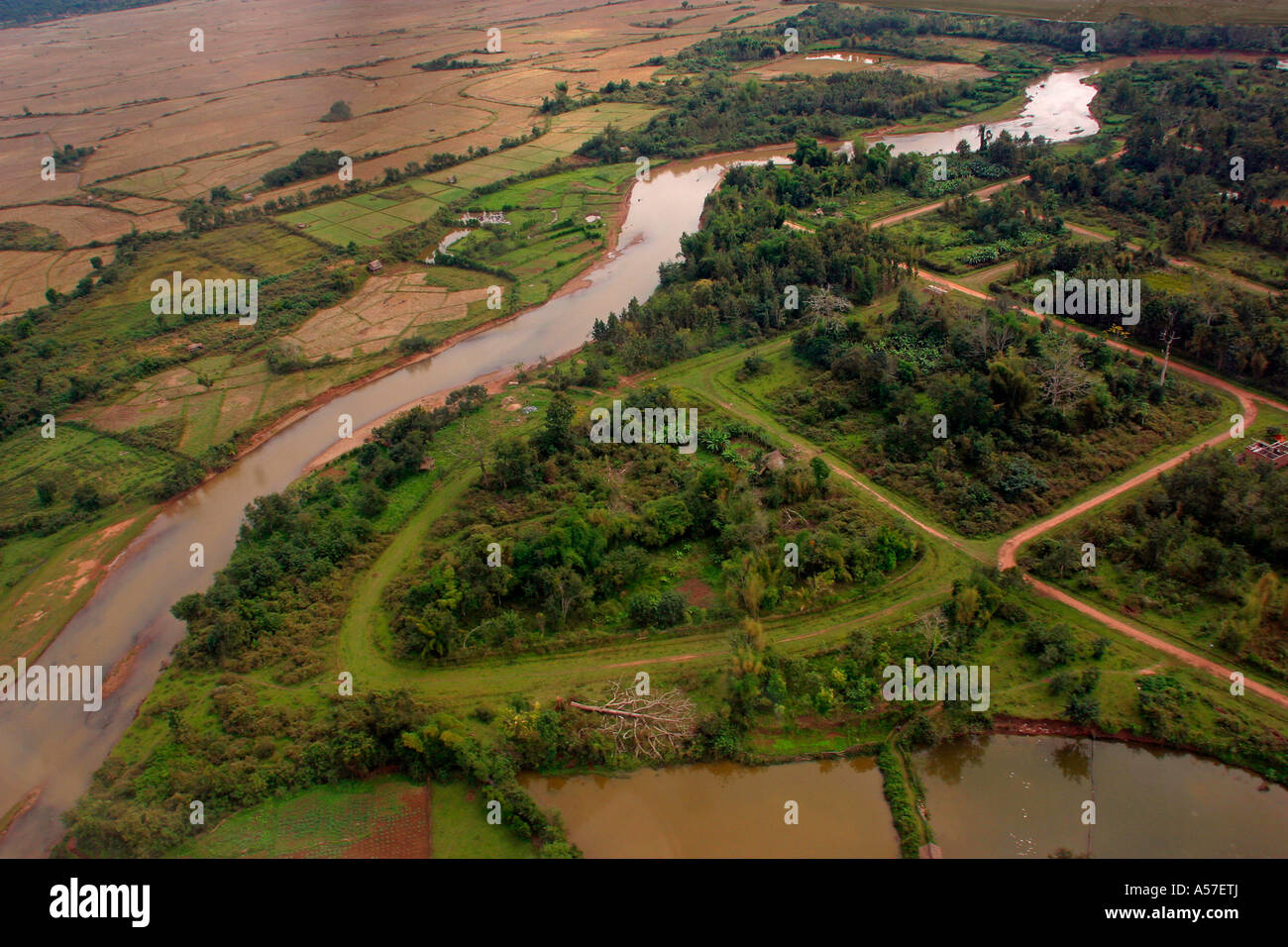 Laos Luang Nam Tha Nam Tha river from the air Stock Photo - Alamy