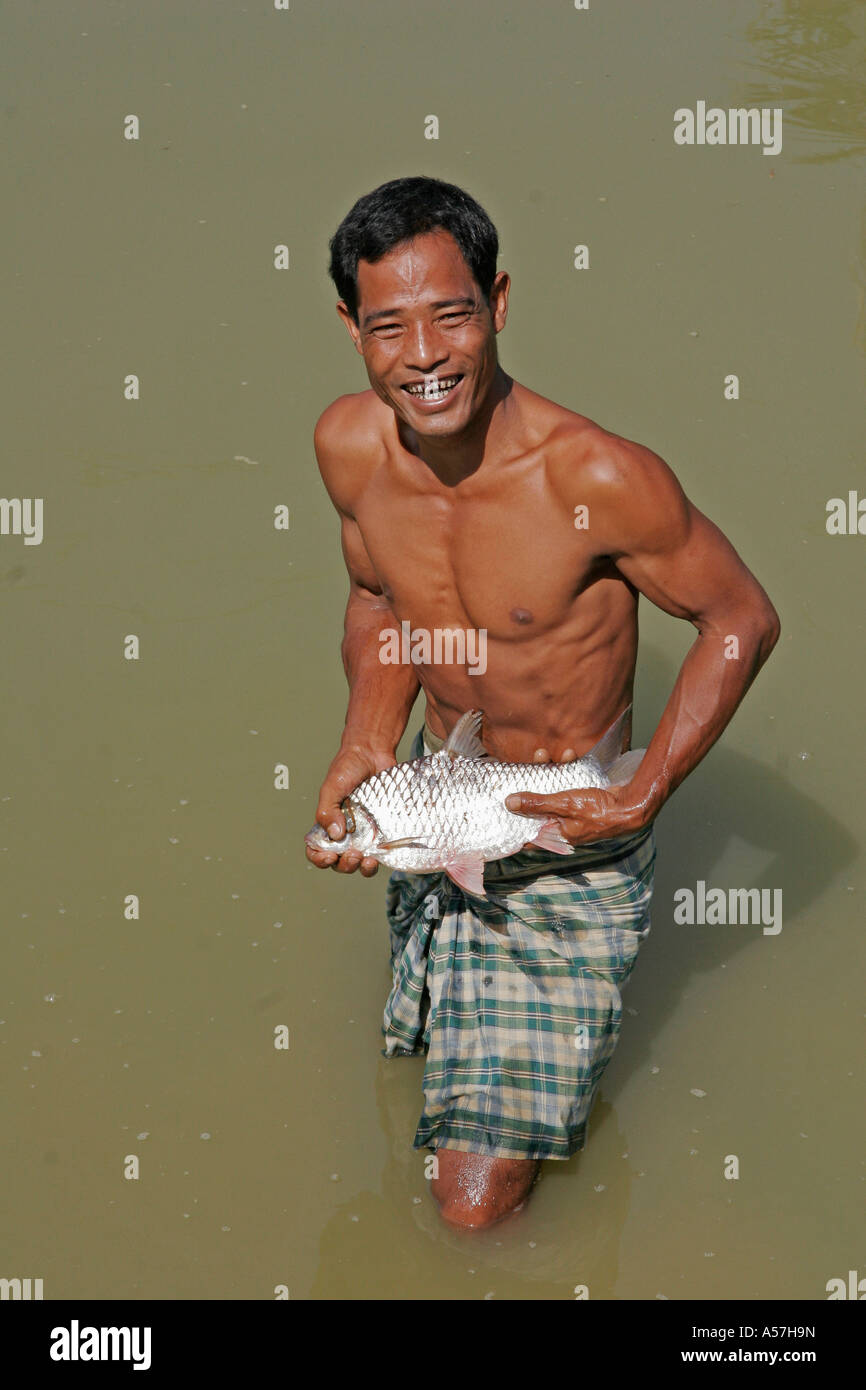 jf5254 bangladesh farid pathang fish caught pond garo tribal minority ...