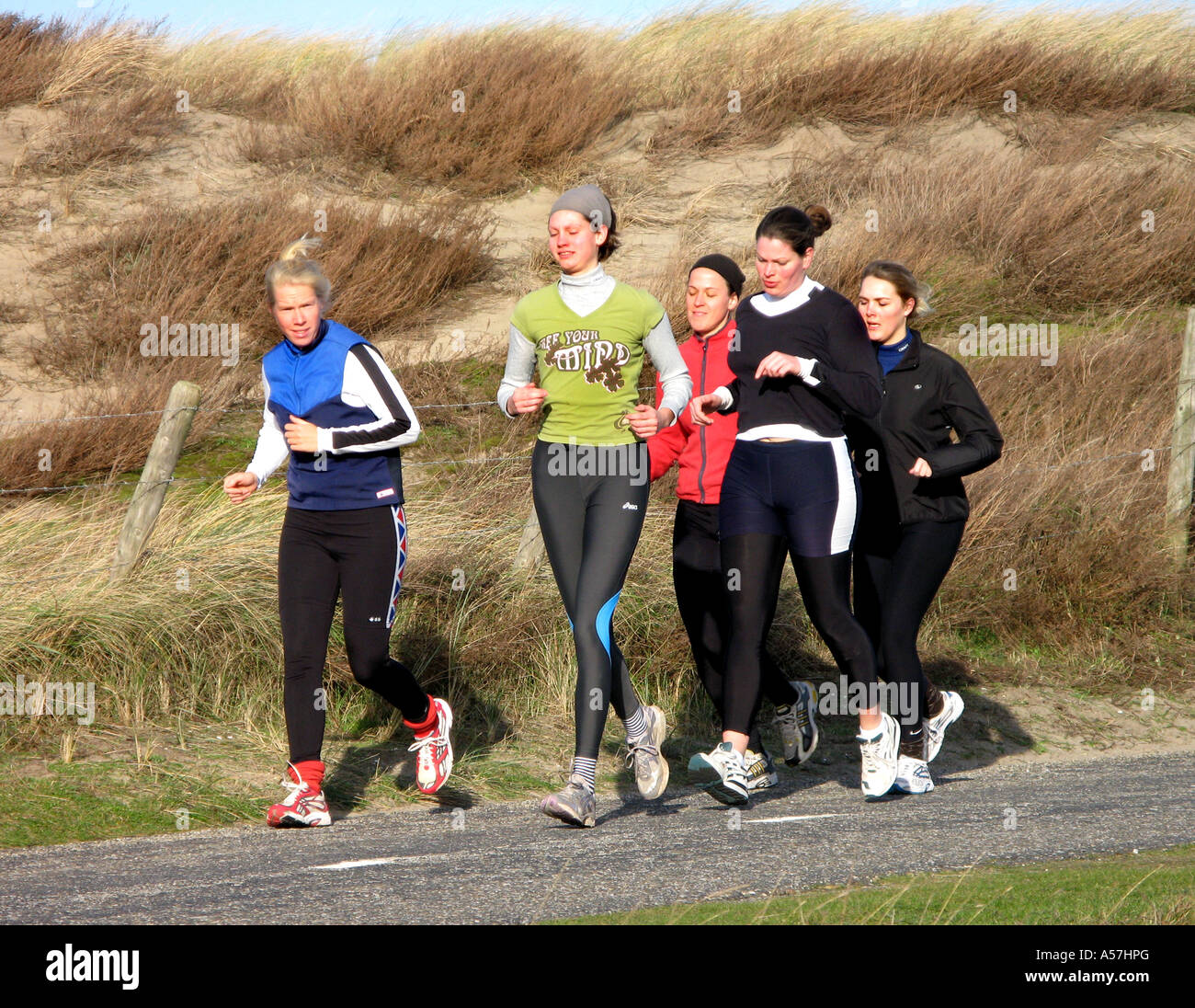 Katwijk Netherlands Dunes women female people human jogger runners ...