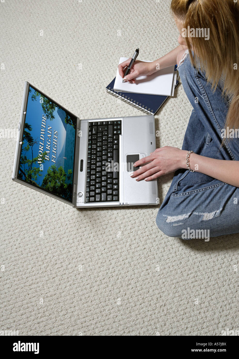 Young woman getting information on computer Stock Photo - Alamy