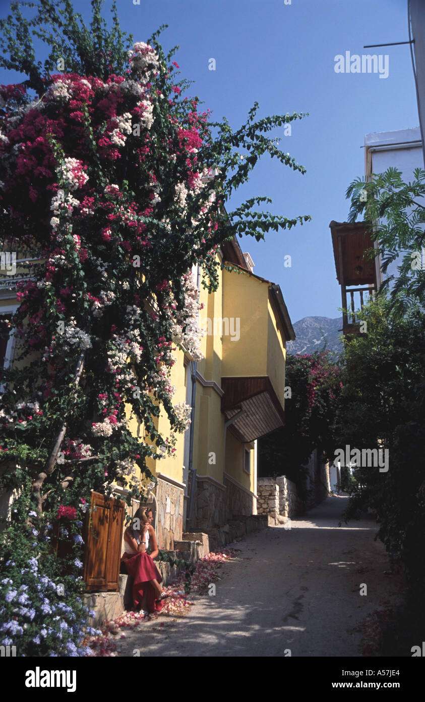 TURKEY. A street with bougainvillea in Kalkan Stock Photo - Alamy