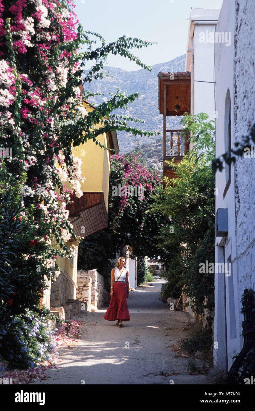 TURKEY Street with bougainvillea in Kalkan Stock Photo - Alamy