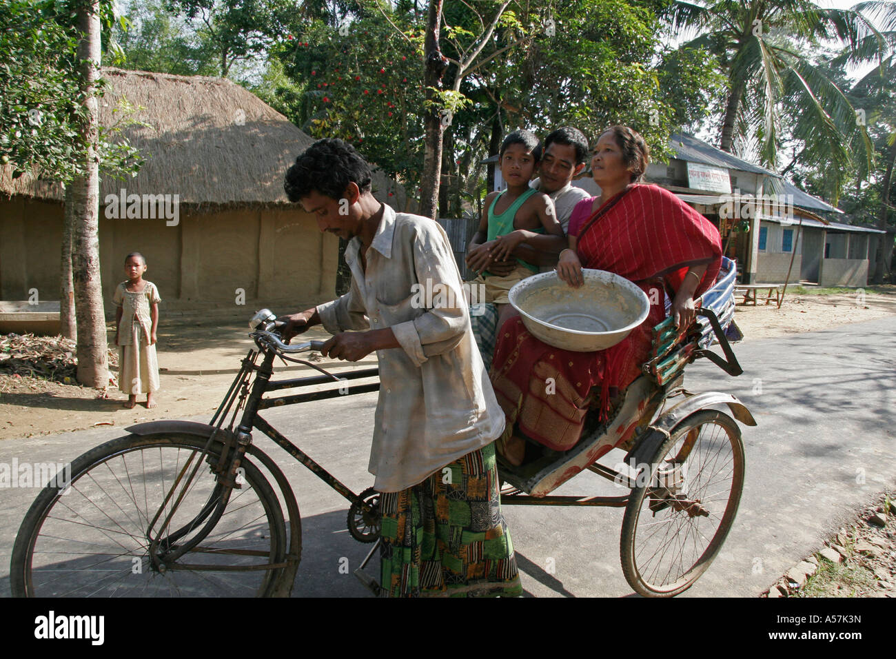 jf5312 bangladesh family riding cycle rickshaw garo tribal minority ...