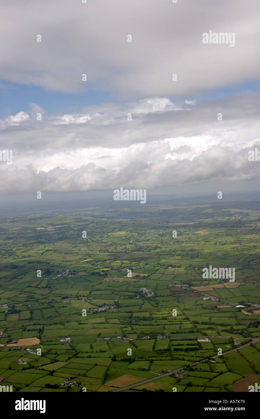Aerial view of County Antrim landscape from the air Northern Ireland UK ...