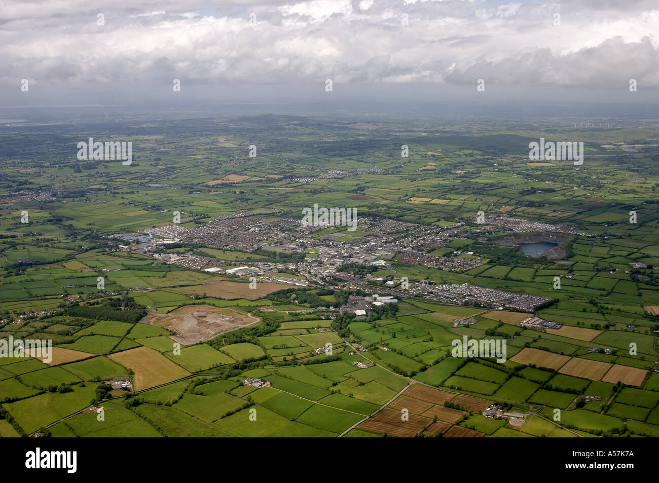 Aerial view of County Antrim landscape from the air Northern Ireland UK ...