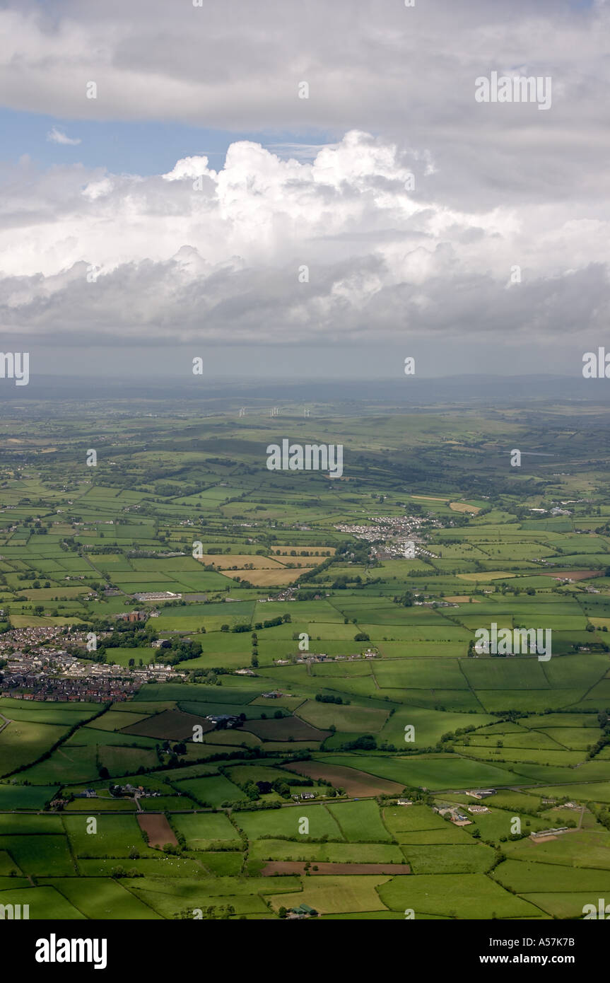 Aerial view of County Antrim landscape from the air Northern Ireland UK ...