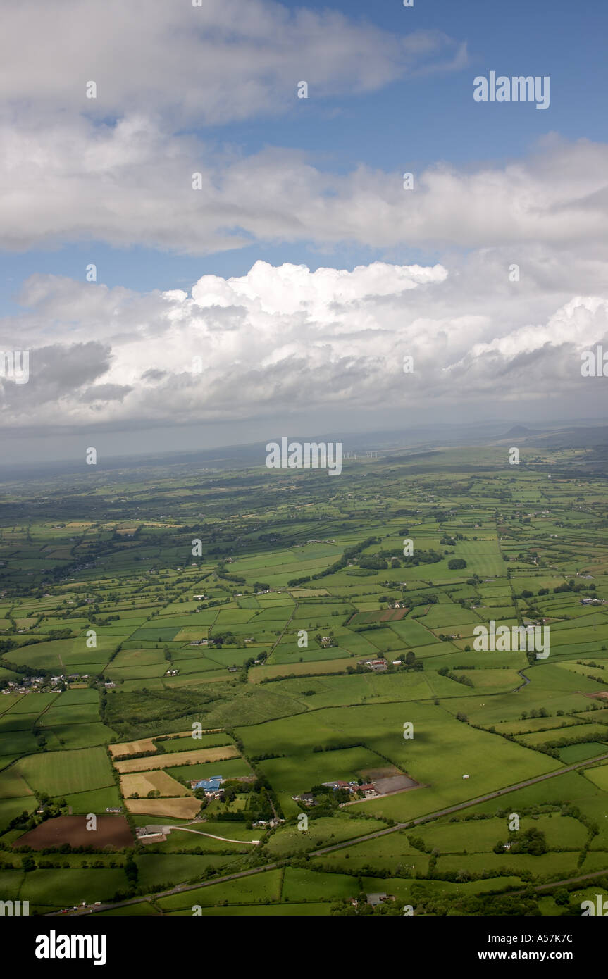 Aerial view of County Antrim landscape from the air Northern Ireland UK ...