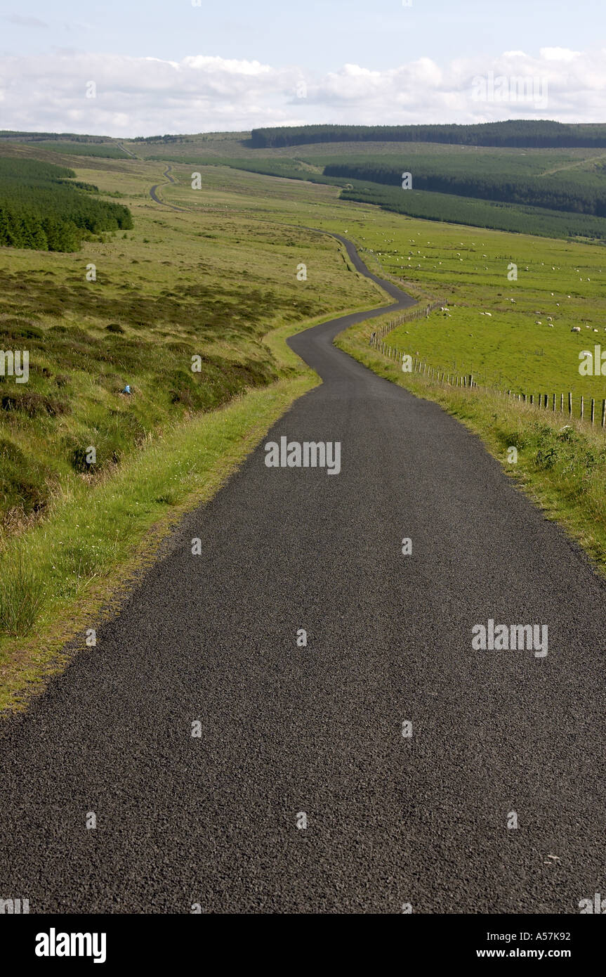 Road bending receding into the distance in the Sperrin Mountains ...