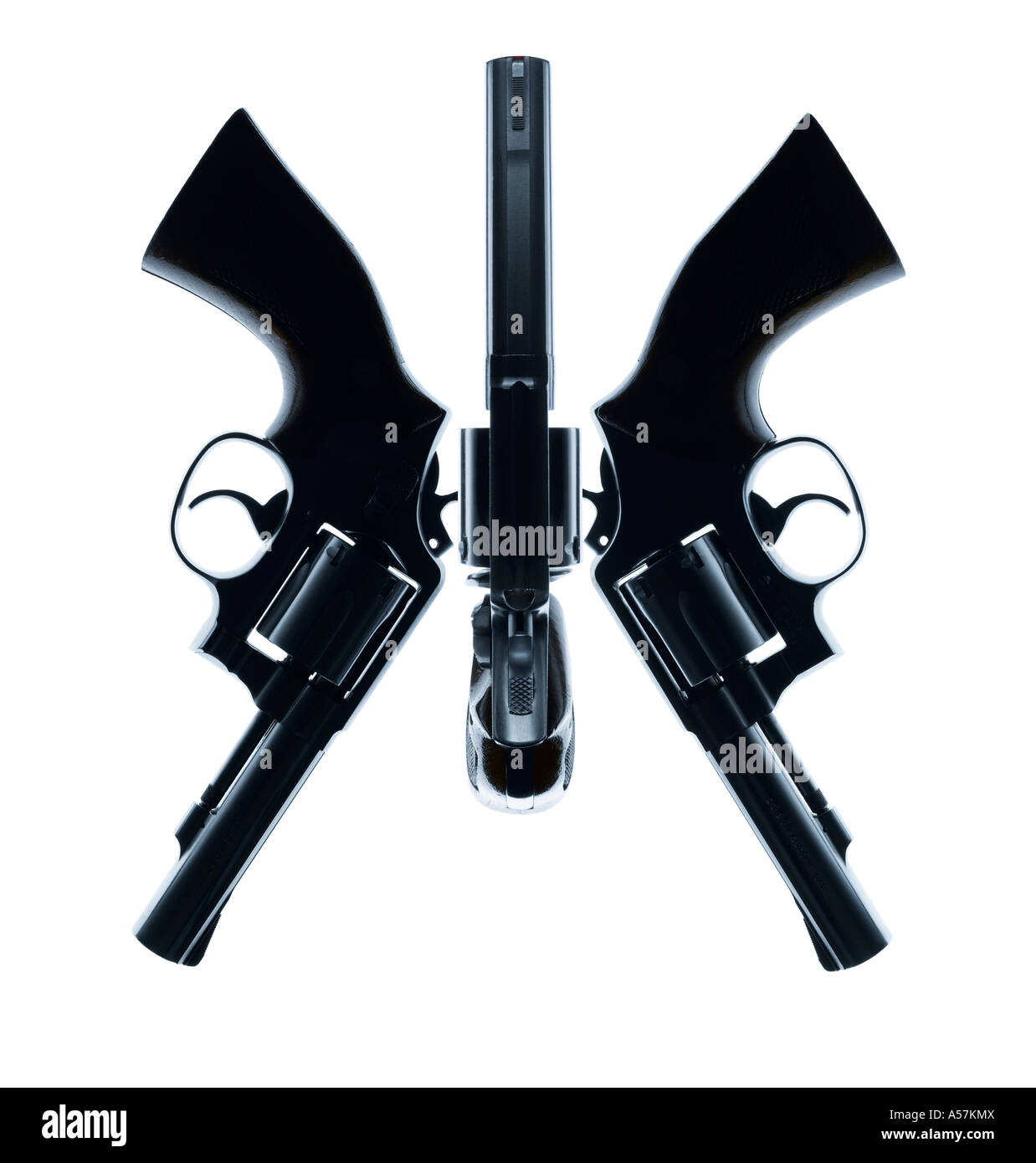 Three hand guns positioned creatively to create a face Stock Photo - Alamy