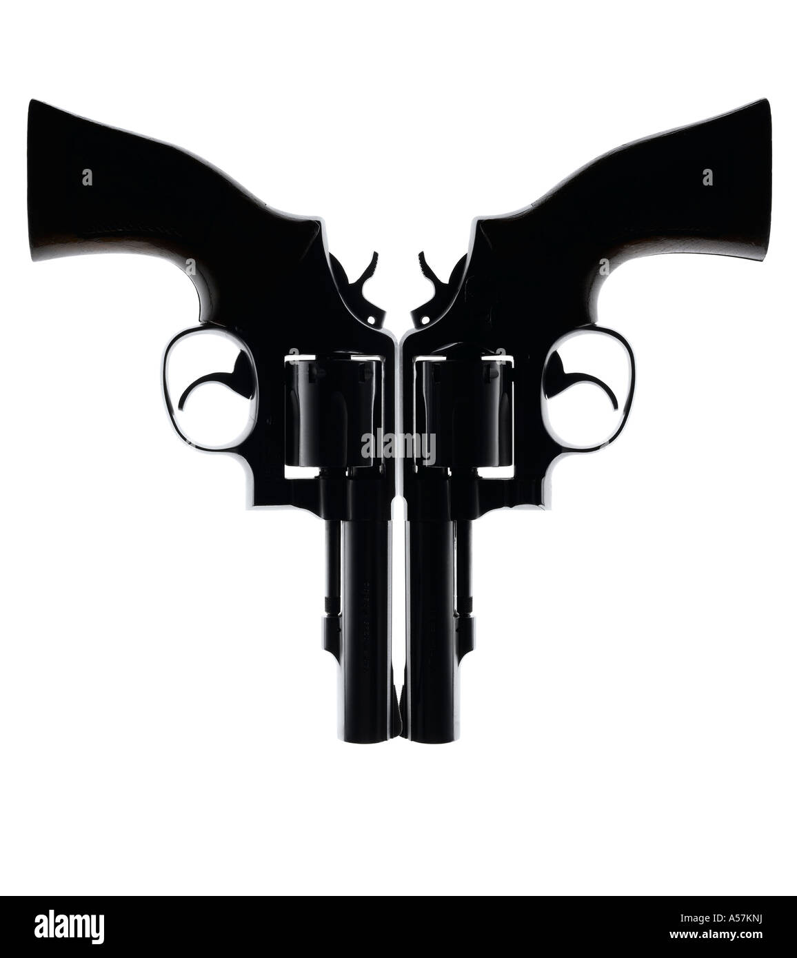 Two hand guns positioned creatively to create a face or interesting ...