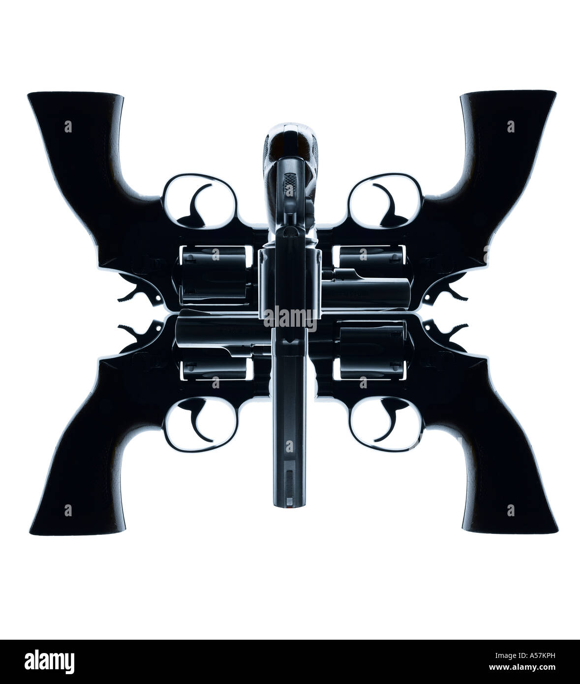 Five hand guns positioned creatively to create a face or interesting ...