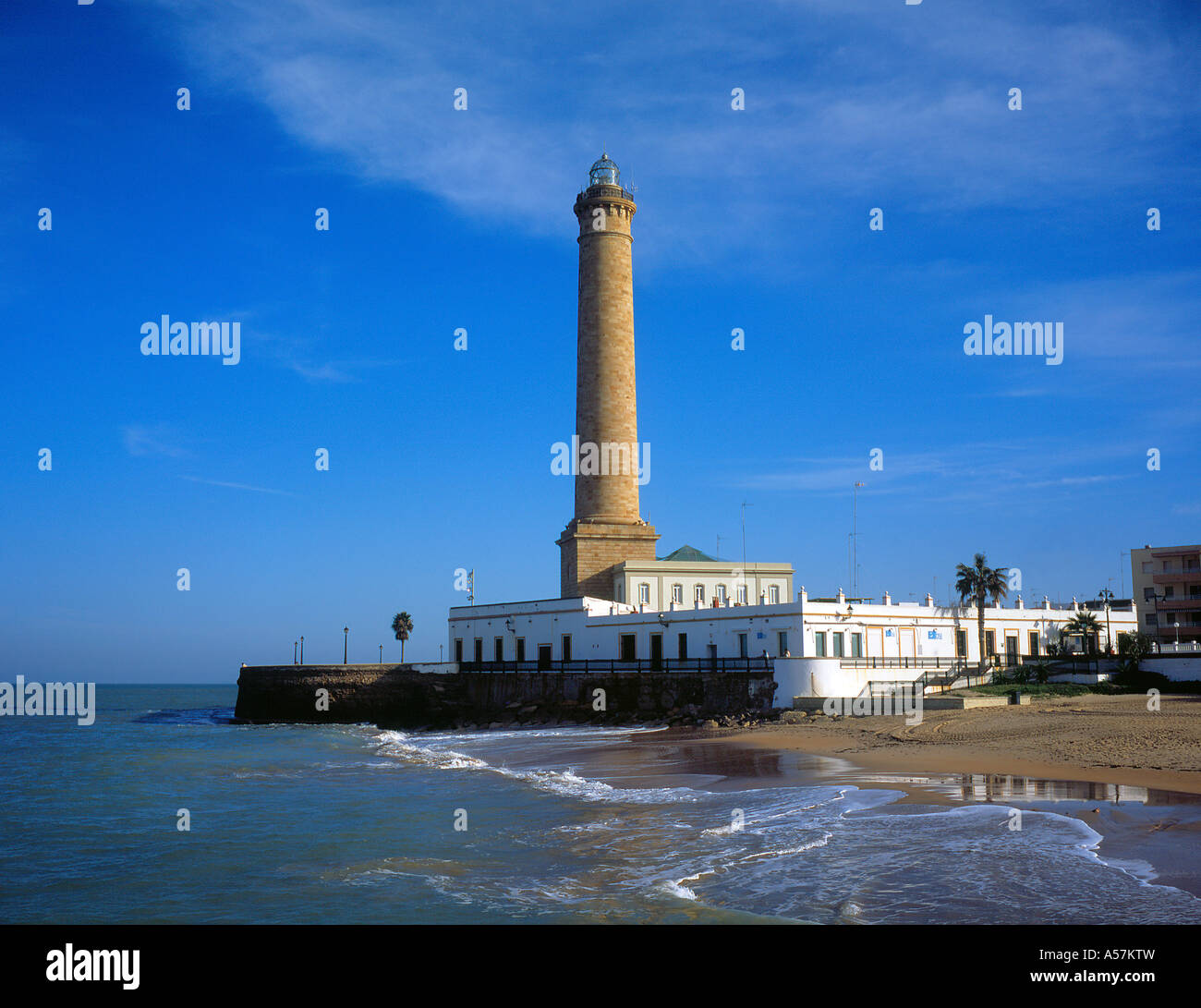 beach and village of Chipiona, Chipiona Light, Lighthouse, Pharo Faro ...