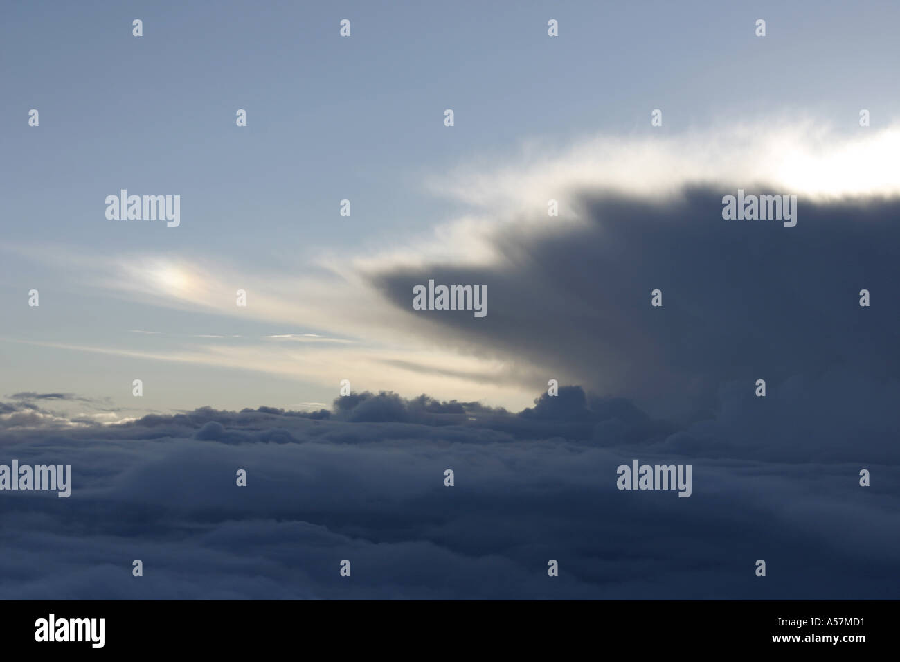 Aerial scenic view of clouds below and blue skys from the air Stock ...