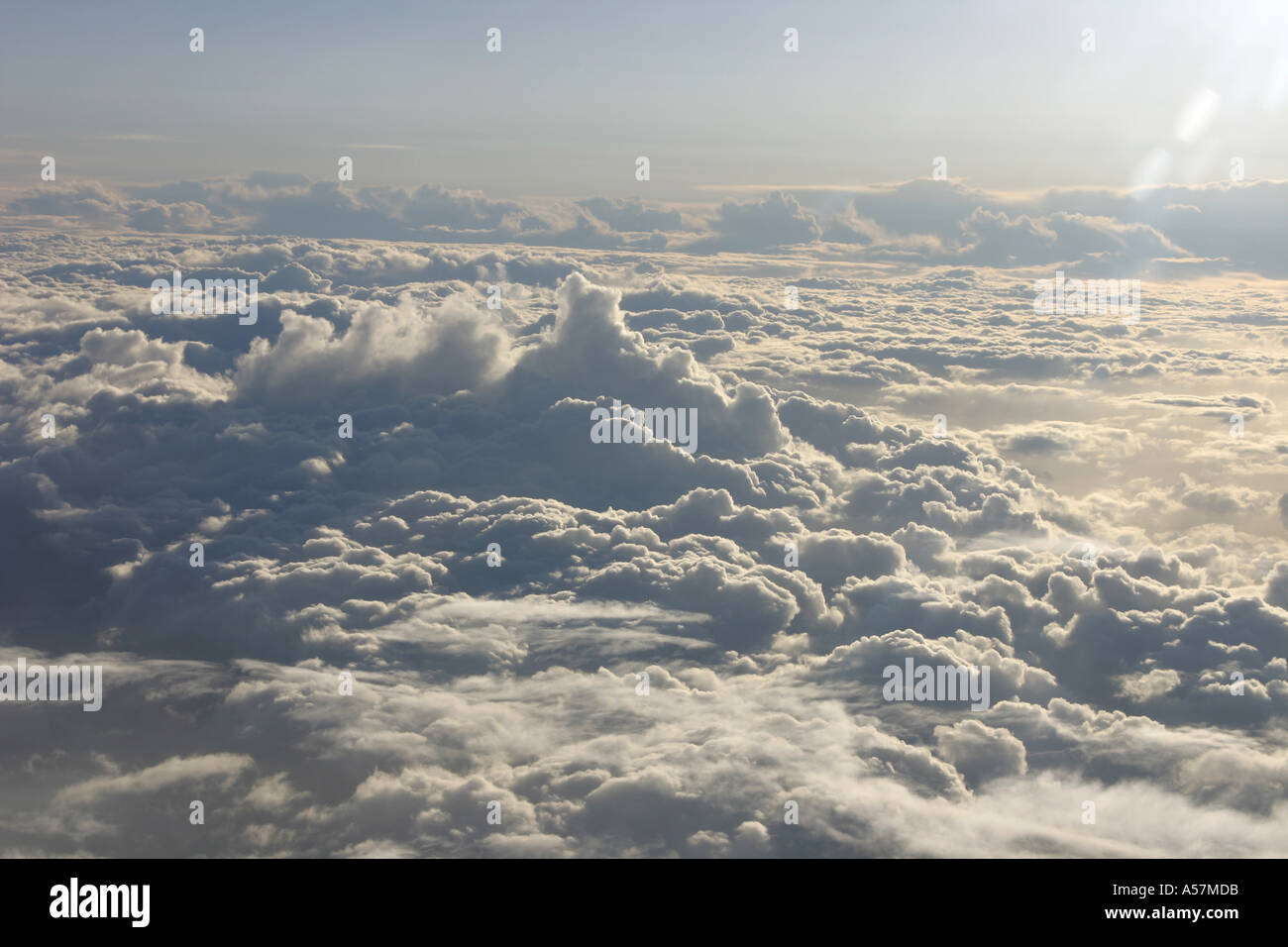 Aerial scenic view of clouds below and blue skys from the air Stock ...