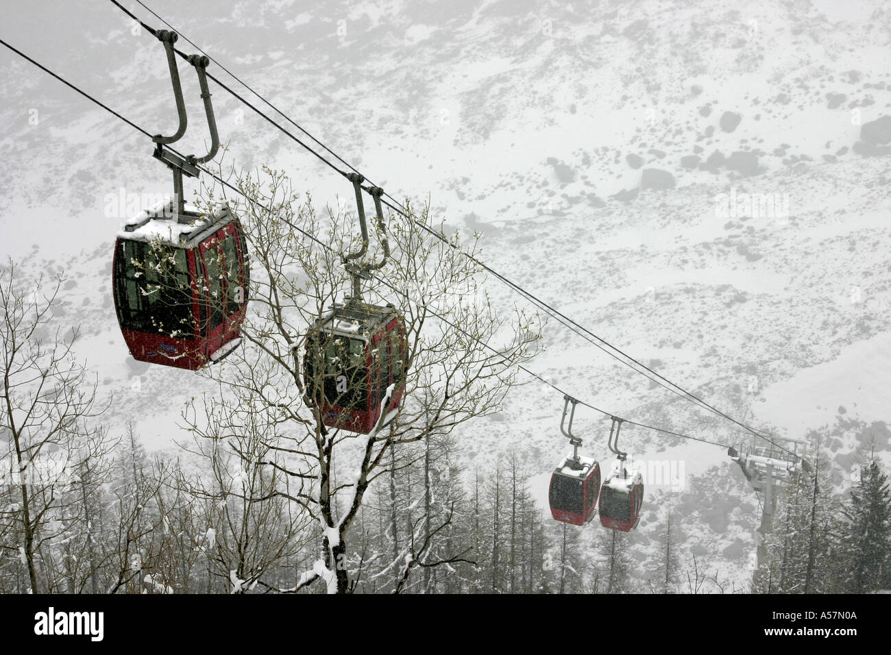 Cable cars in the snow above Chamonix France Stock Photo - Alamy