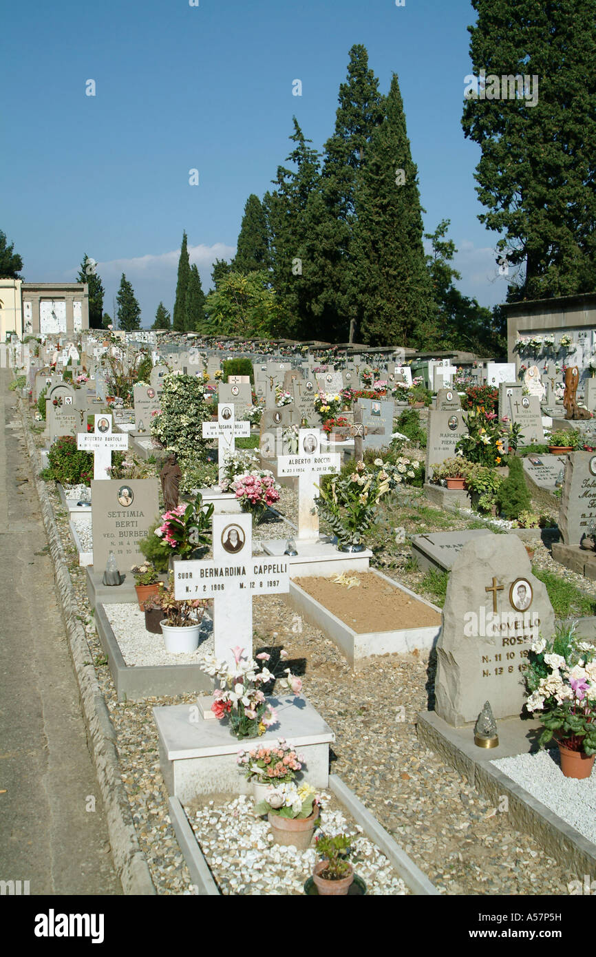Graves in a graveyard in the Italian village of Fiesole Tuscany Italy ...