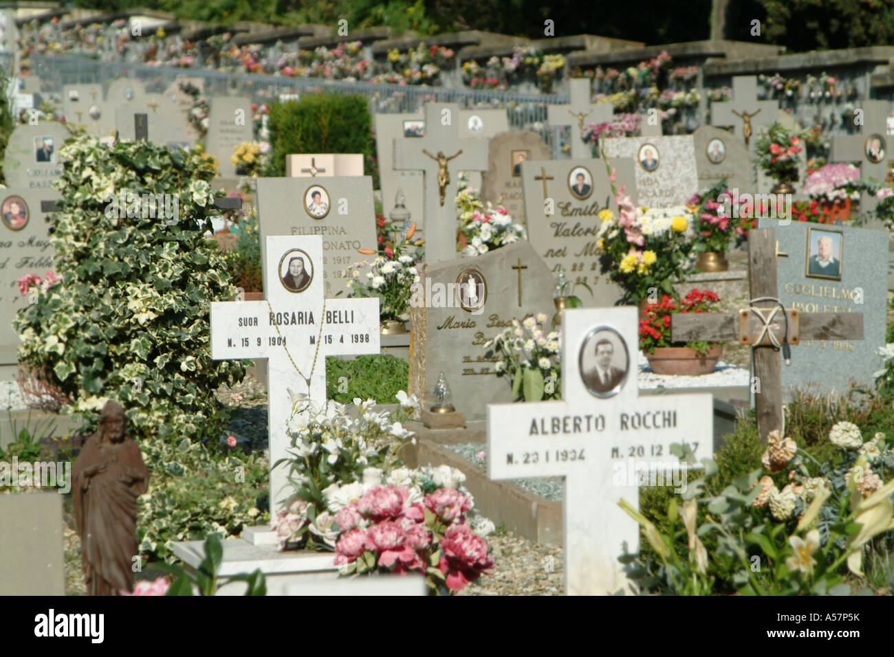 Graves in a graveyard in the Italian village of Fiesole Tuscany Italy ...