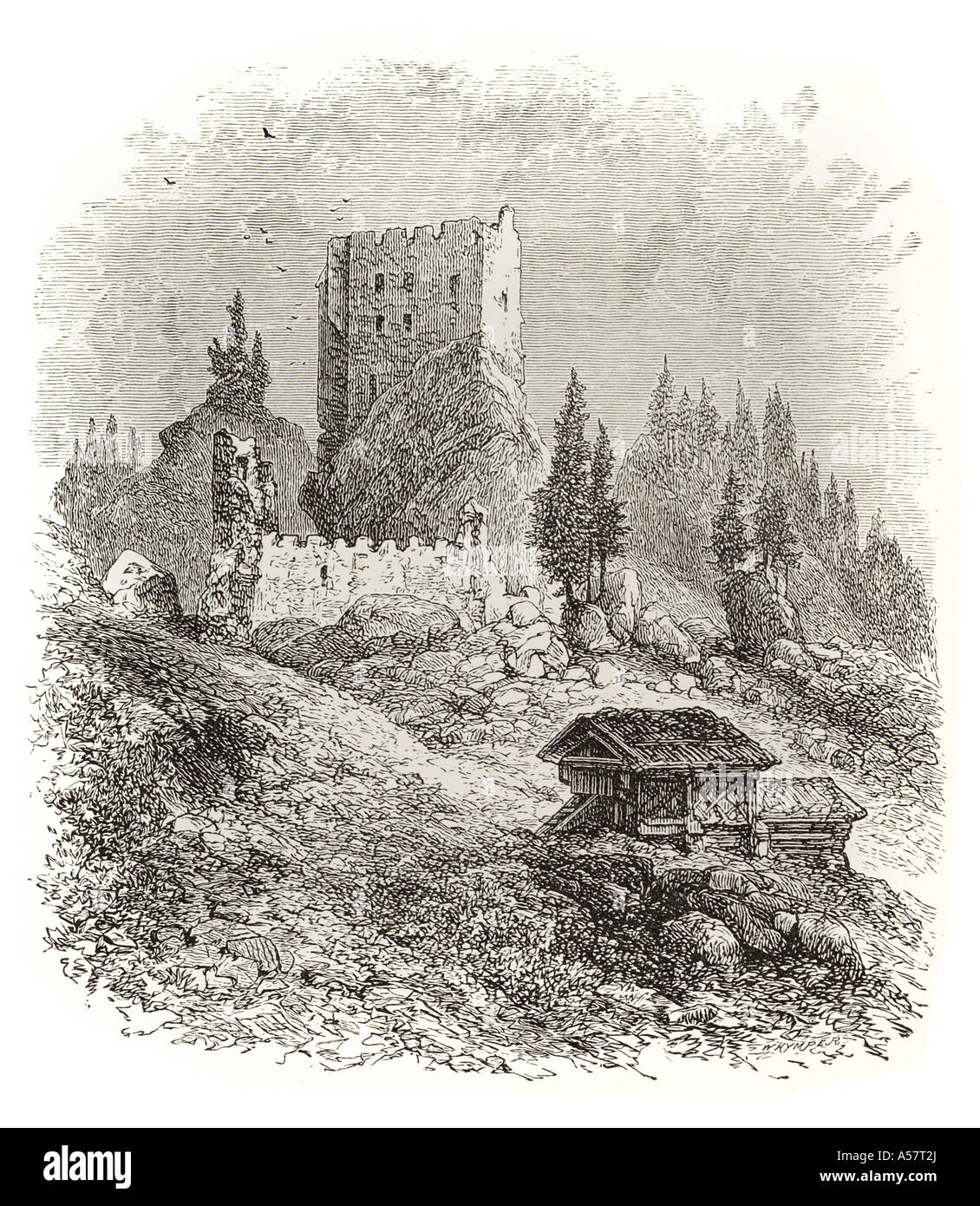 Cartoon castle on background Cut Out Stock Images & Pictures - Alamy