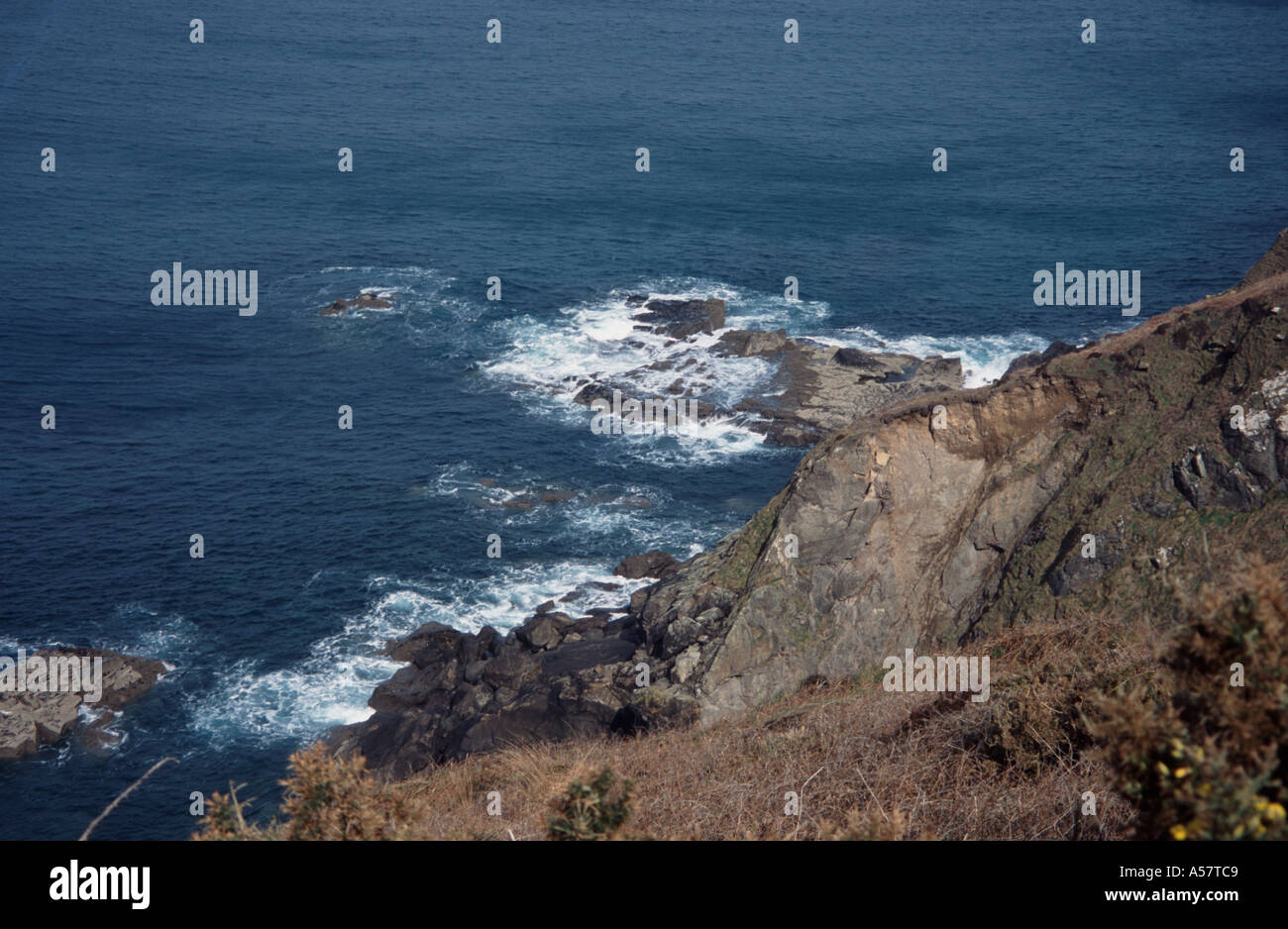 The rugged coastline along the Cornish Coastal path near St Ives ...