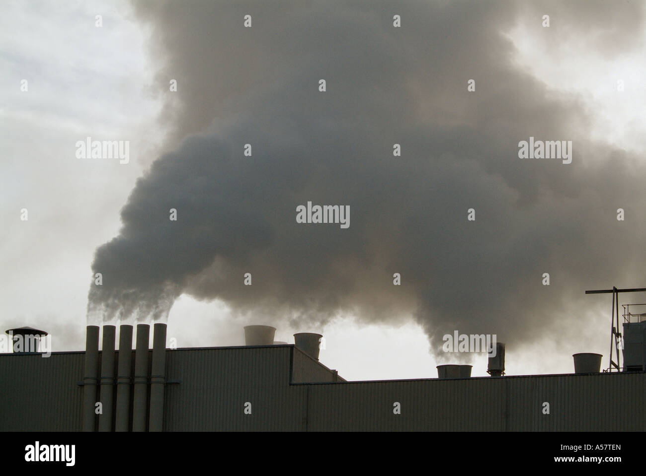 Steam cloud vapour atmospheric pollution global warming chimney tower ...