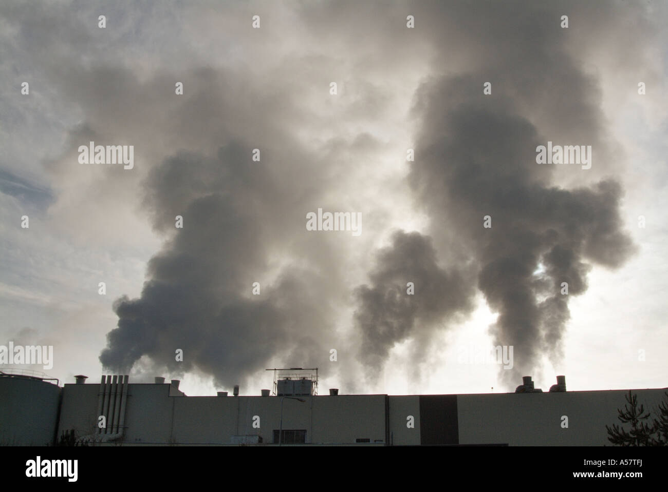 Steam cloud vapour atmospheric pollution global warming chimney tower ...
