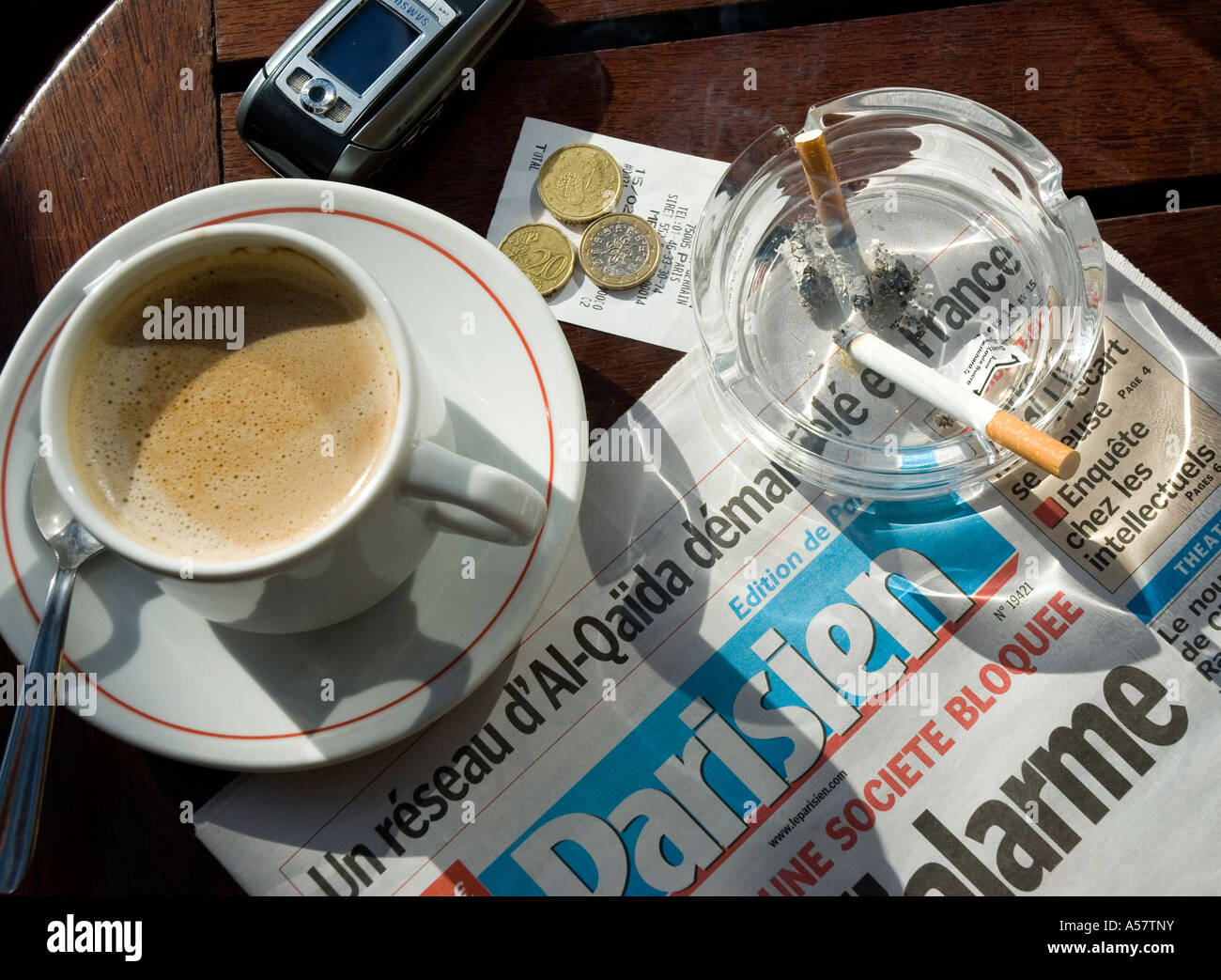 Coffee cigarette on table inside Latin Quarter cafe Boulevard Saint ...
