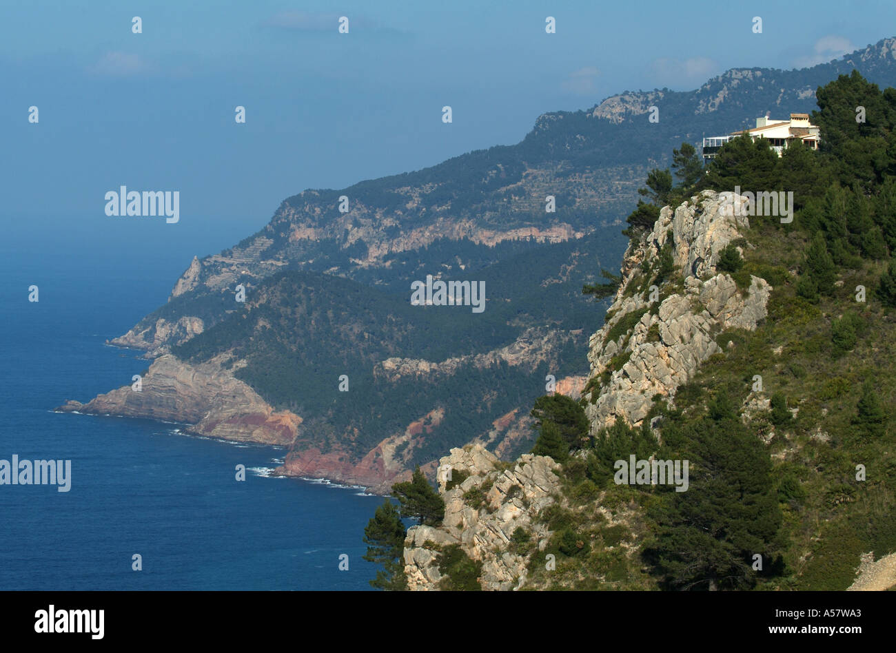 villa looks out over clifftop coastline north majorca Stock Photo - Alamy