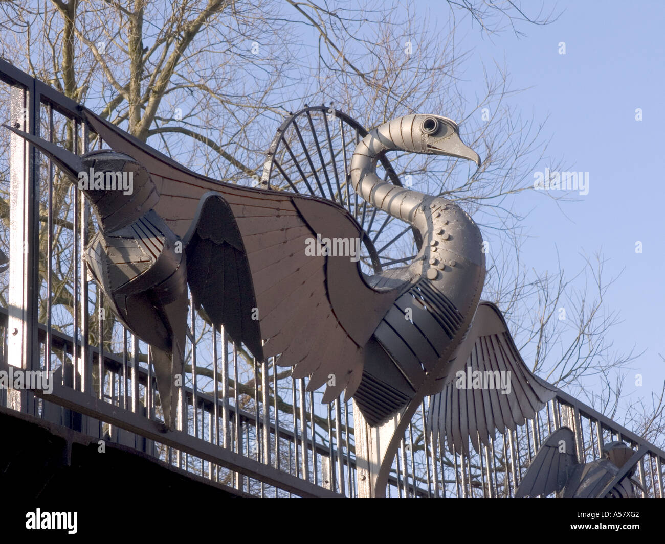 Swan metal sculpture on a bridge at Sutton Stop.Hawkesbury junction ...