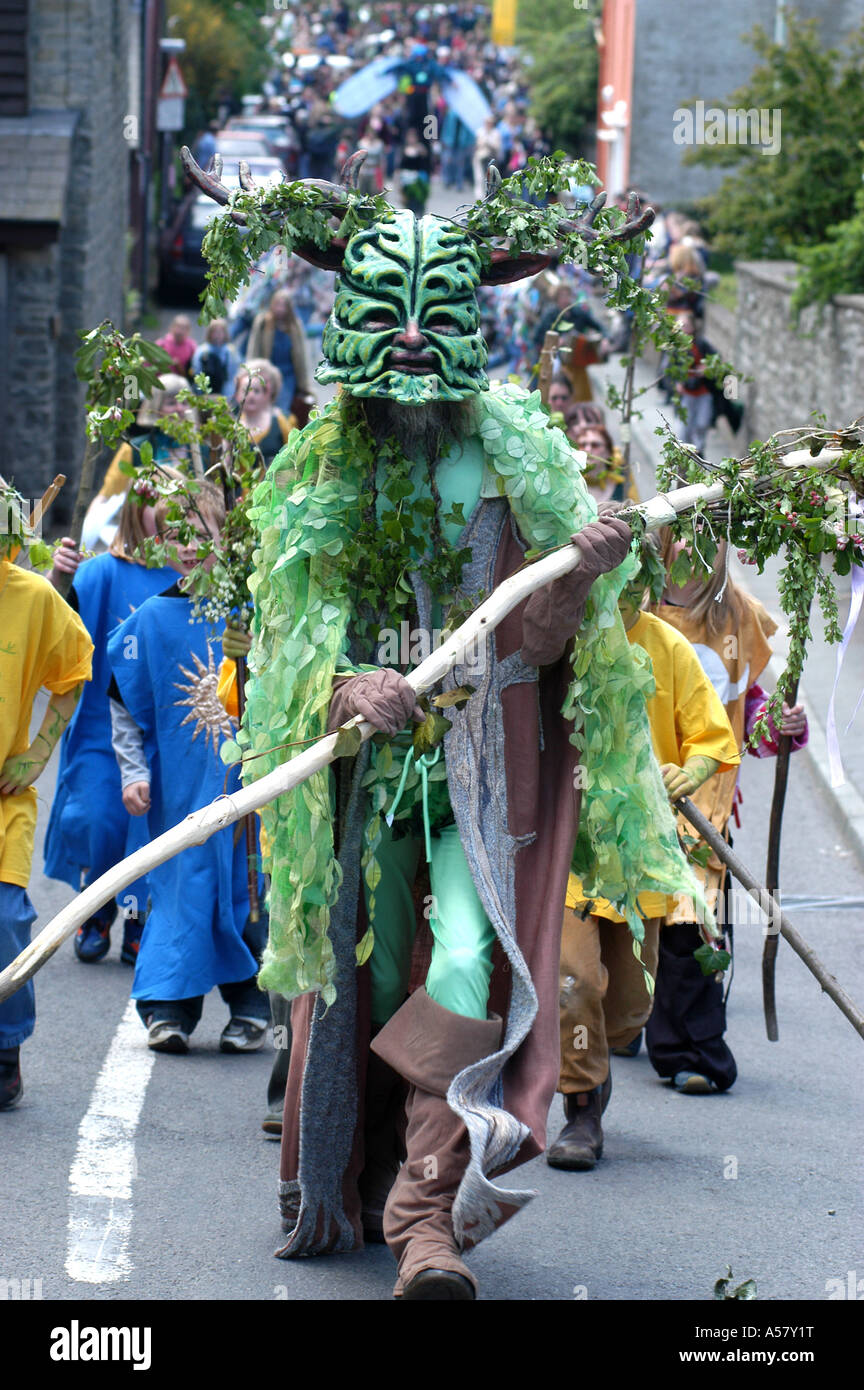 The Green Man at Clun Shropshire leads a procession through the streets ...