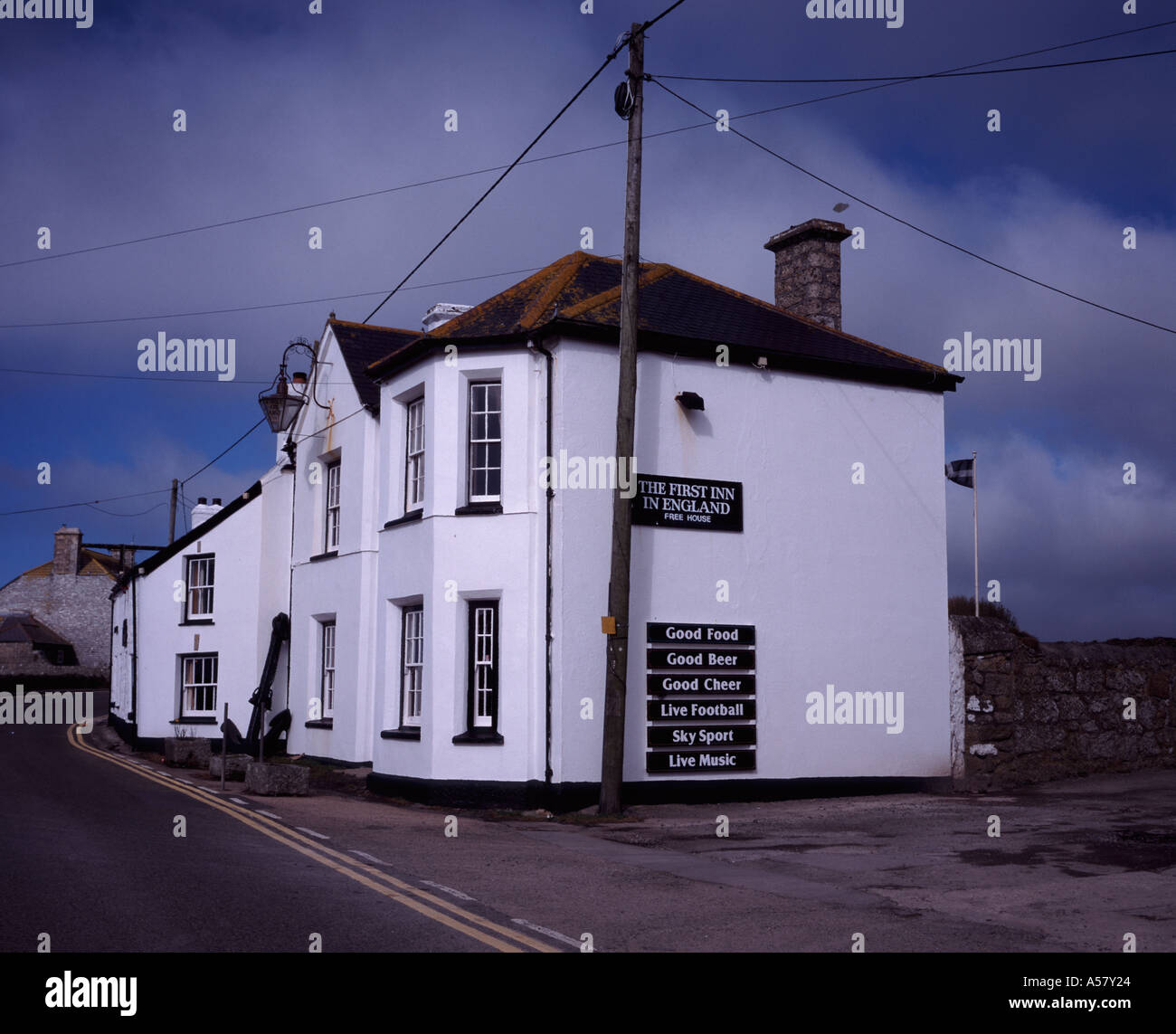 The first Inn in England Lands End Cornwall UK Stock Photo - Alamy