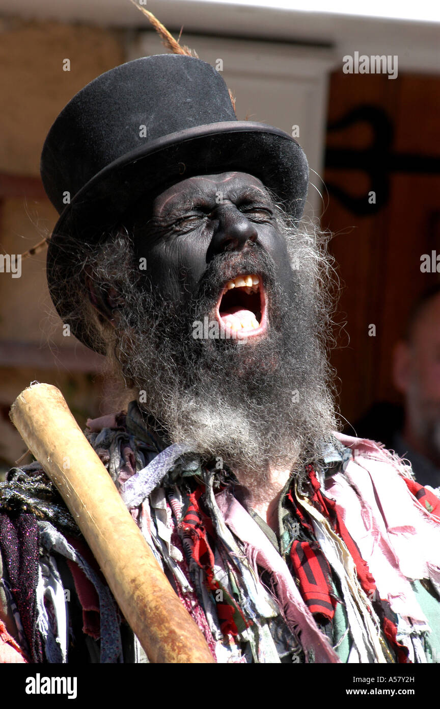 Morris dancer performing at Clun Green Man Day Shropshire UK Stock ...