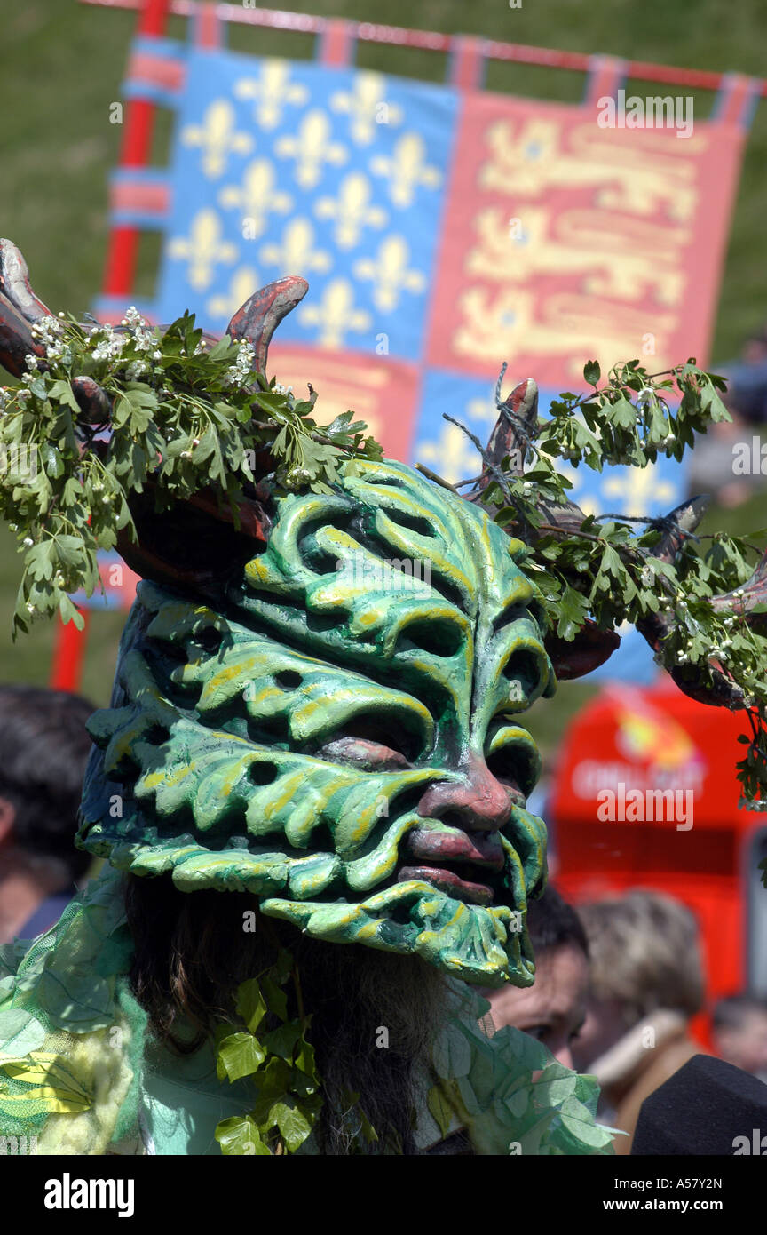 The Green Man at Clun Shropshire enjoys the sunshine after vanquishing ...
