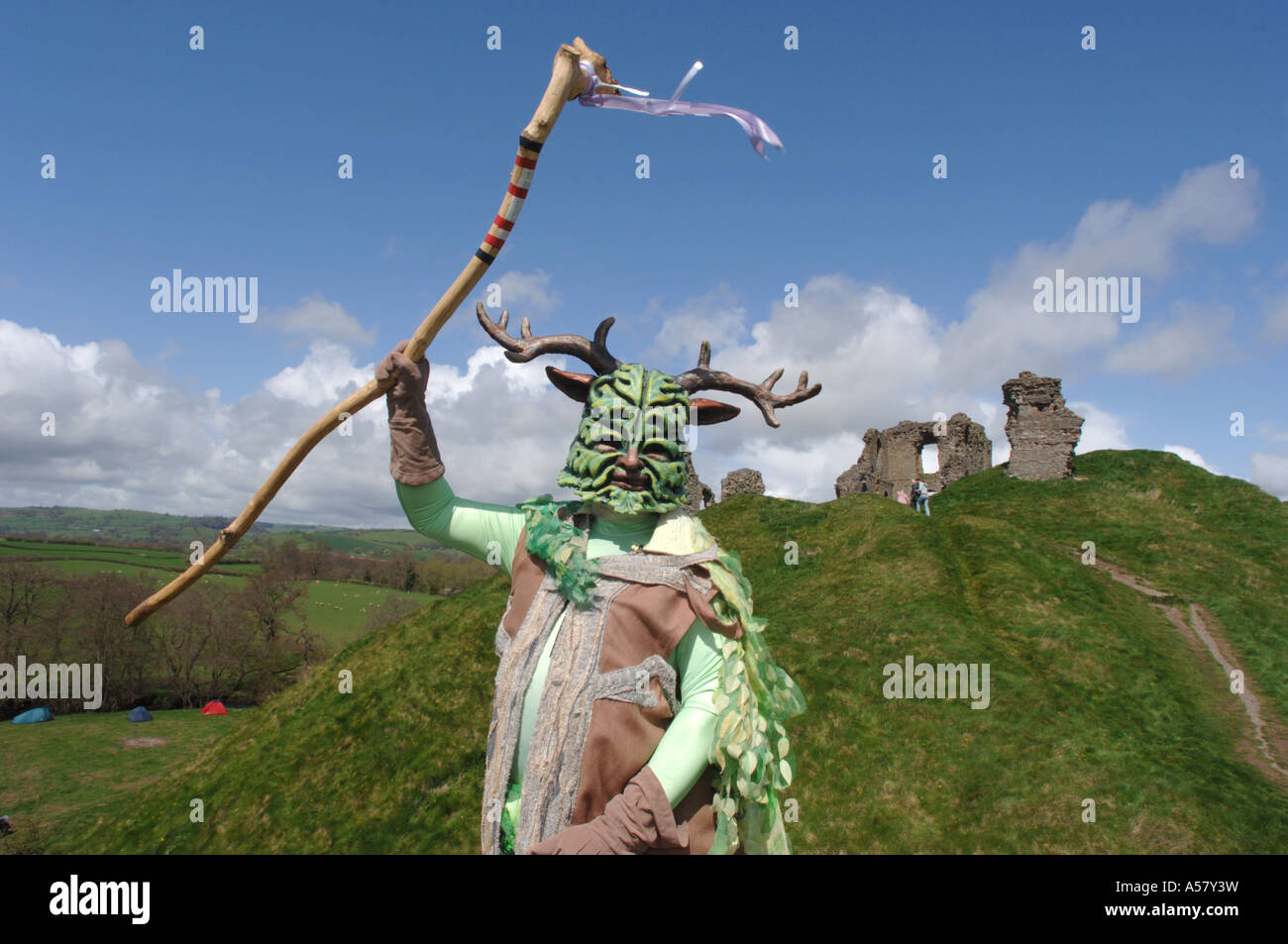 The Green Man at Clun Castle Shropshire during the May Day celebration ...