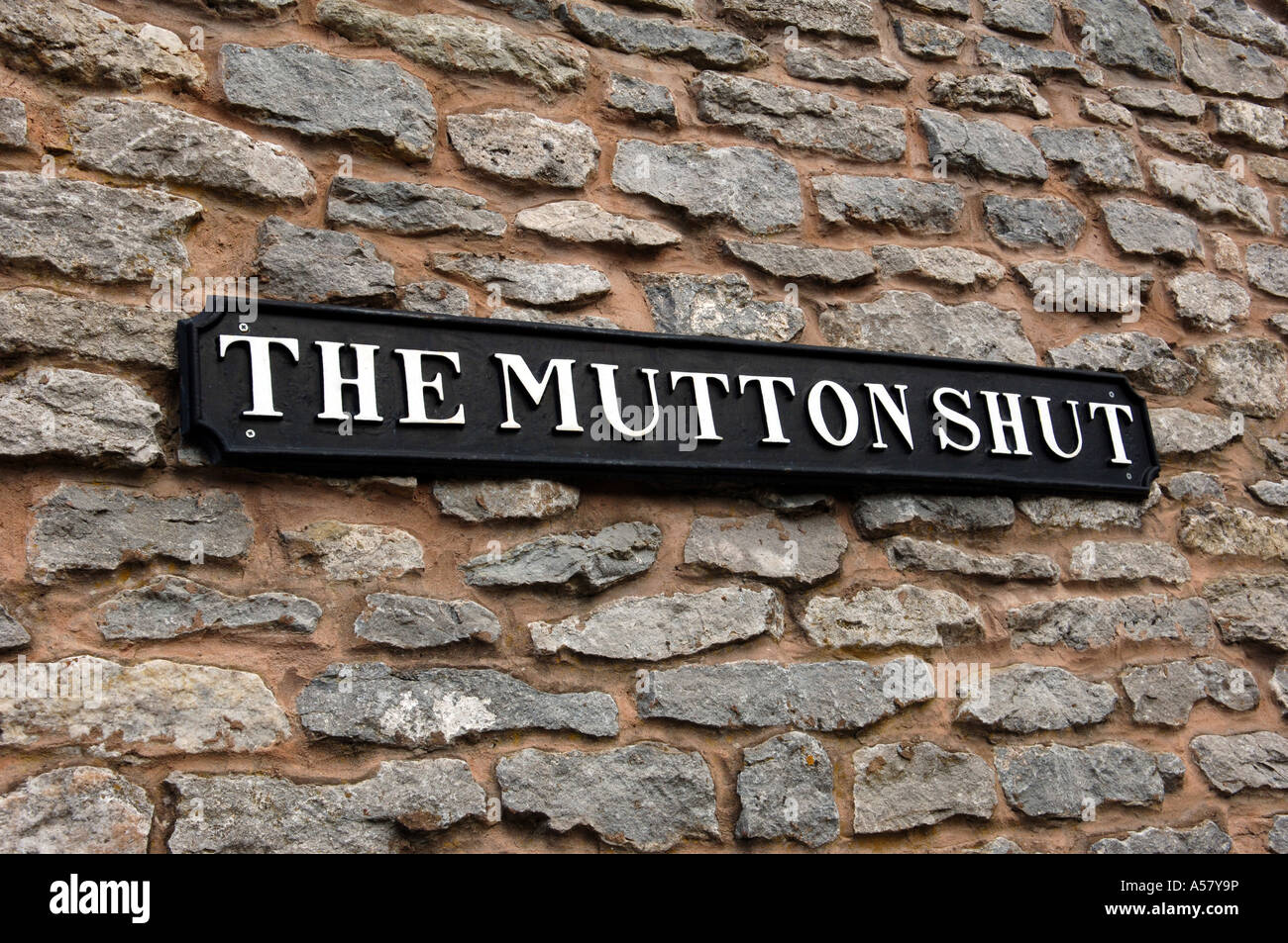 Mutton Shut street sign Much Wenlock Shropshire UK Stock Photo - Alamy