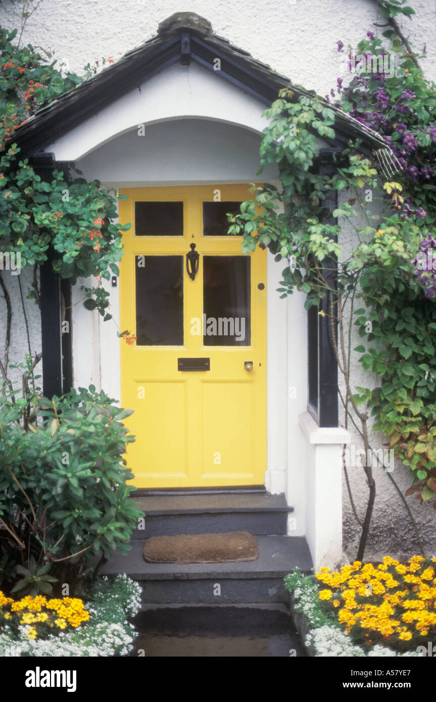 Southwest England Victorian bright yellow door covered by porch with ...