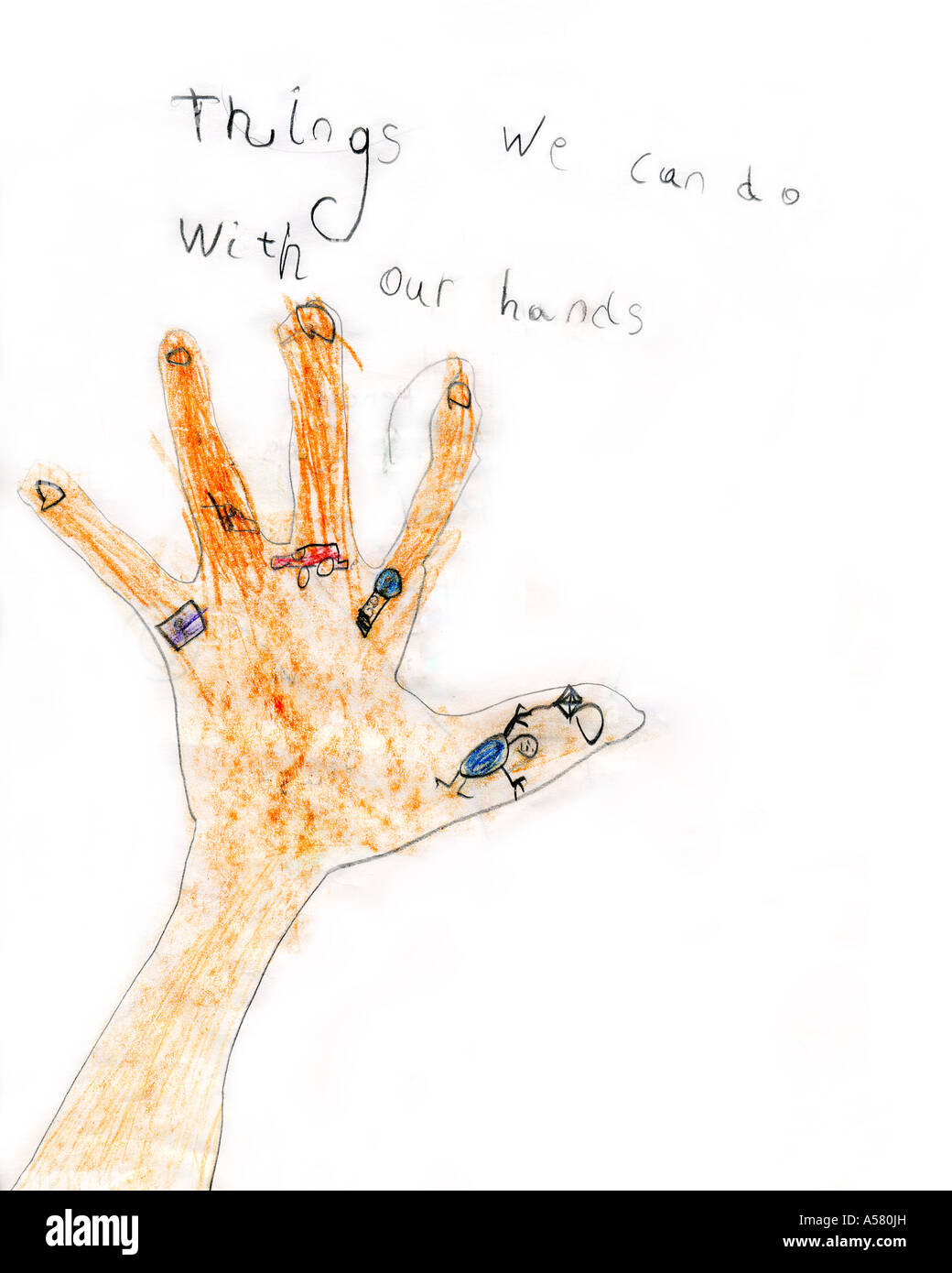 childs drawing of 'things we can do with our hands ' Stock Photo - Alamy