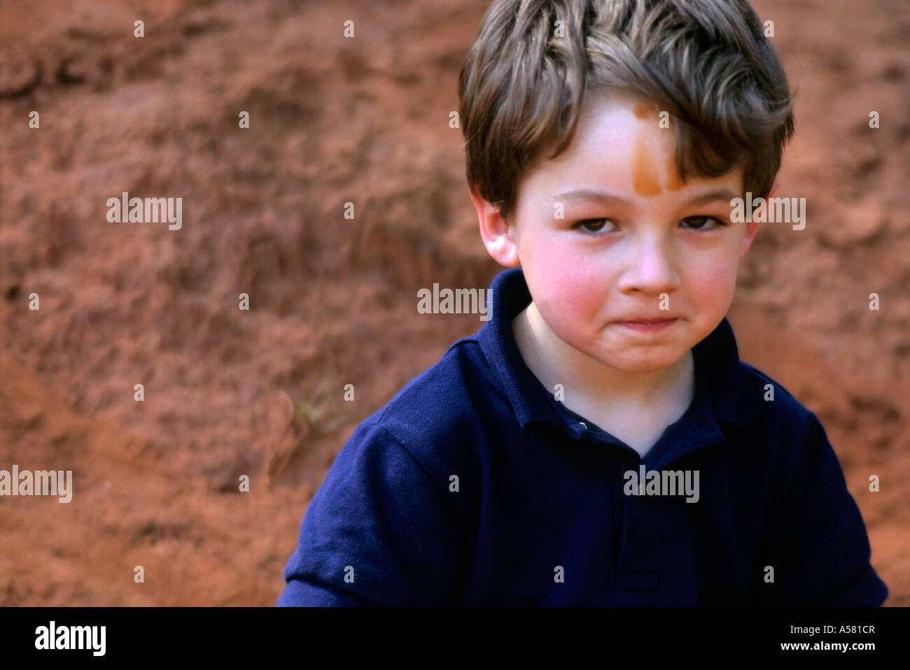 Portrait Of A Young Boy Looking Mischievous Stock Photo - Alamy