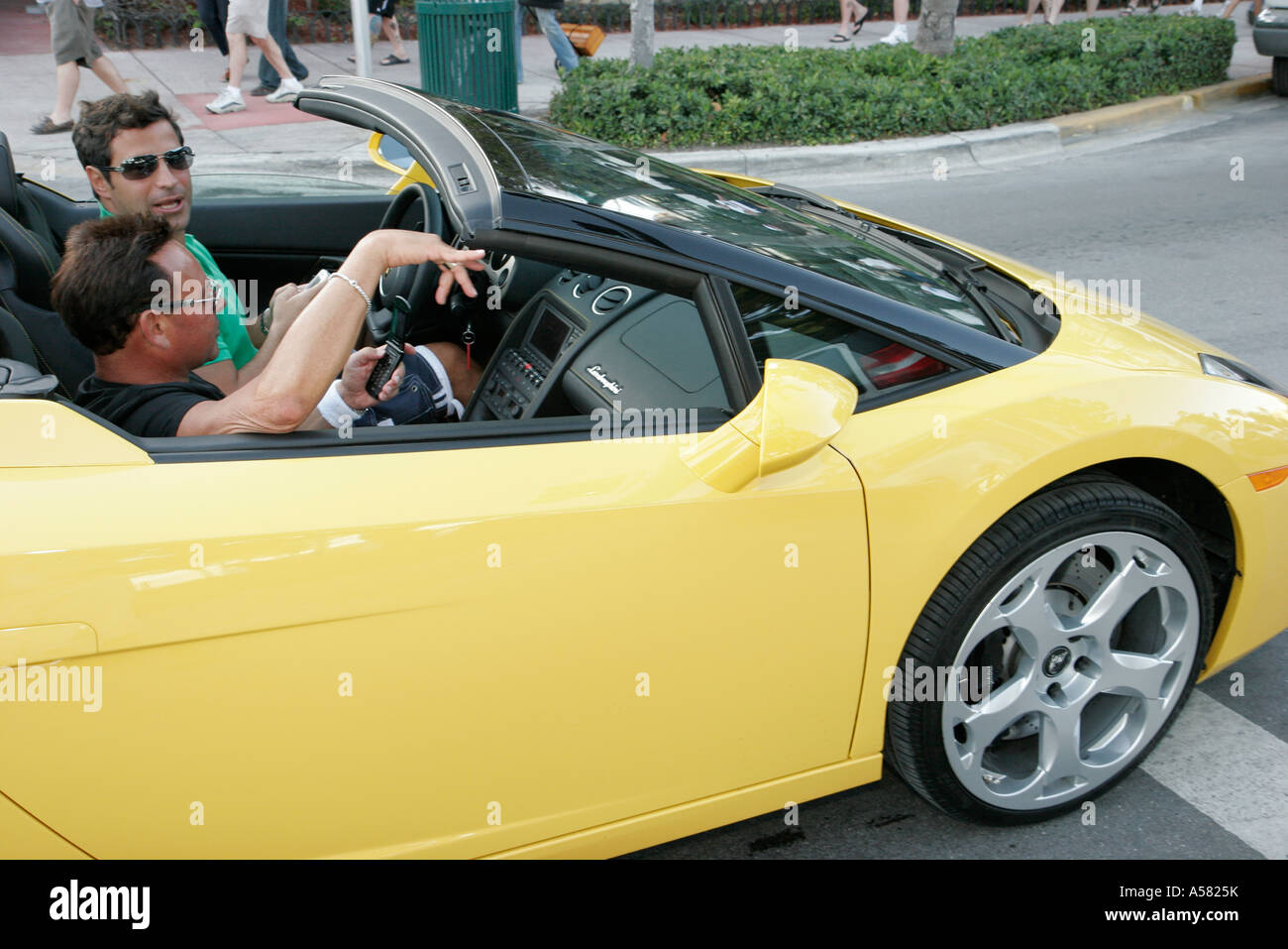 Miami Beach Florida,South Beach,Ocean Drive,yellow rental Lamborghini ...