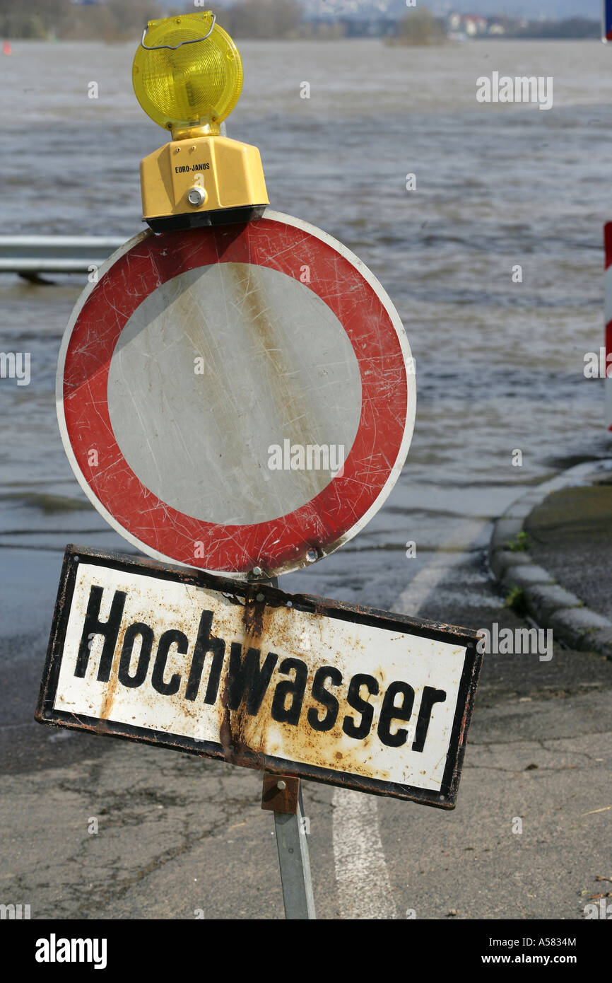 Traffic-sign "caution, flood Stock Photo - Alamy