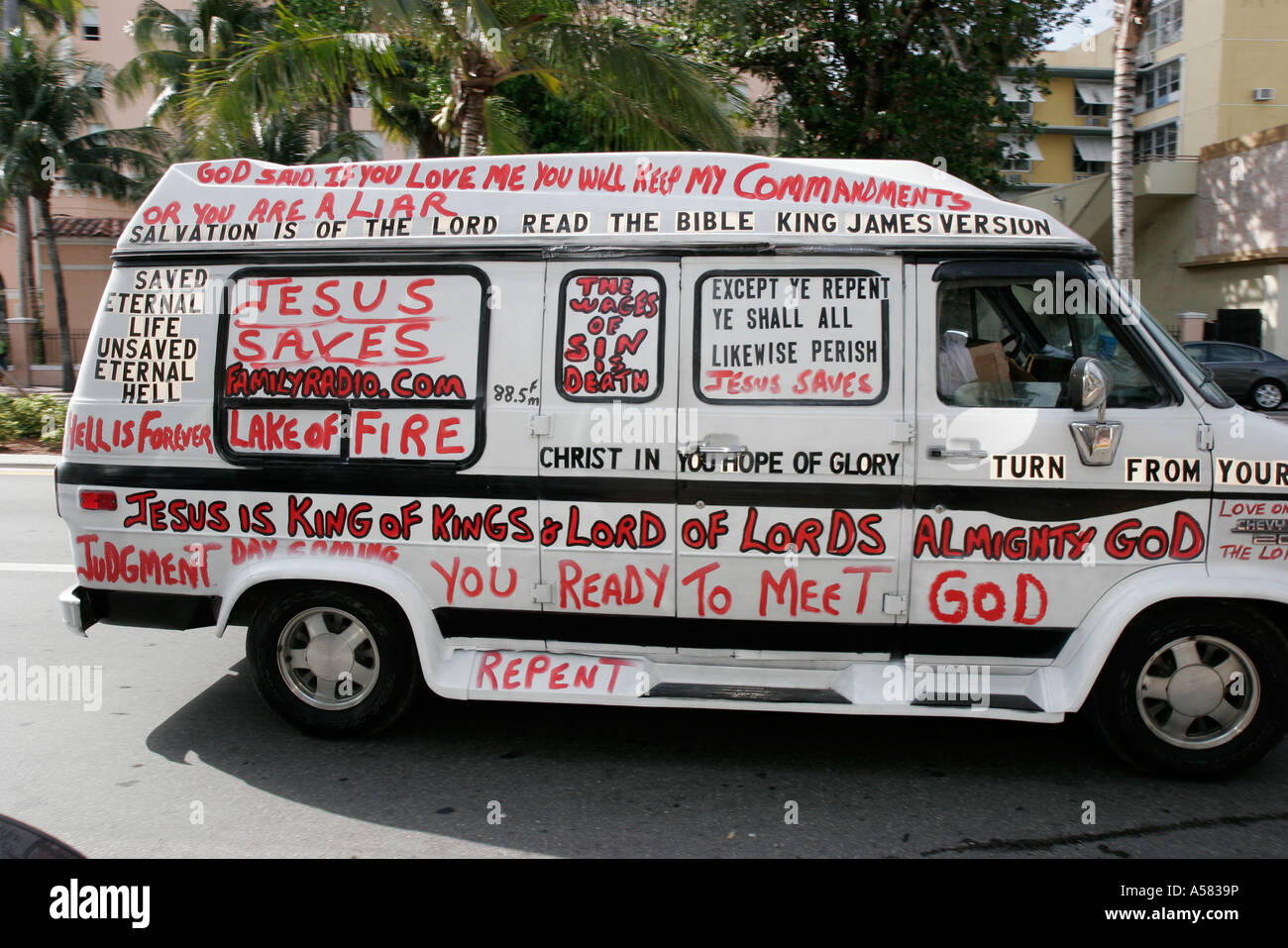 Miami Beach Florida,Washington Avenue,van,Christian slogans,bible ...